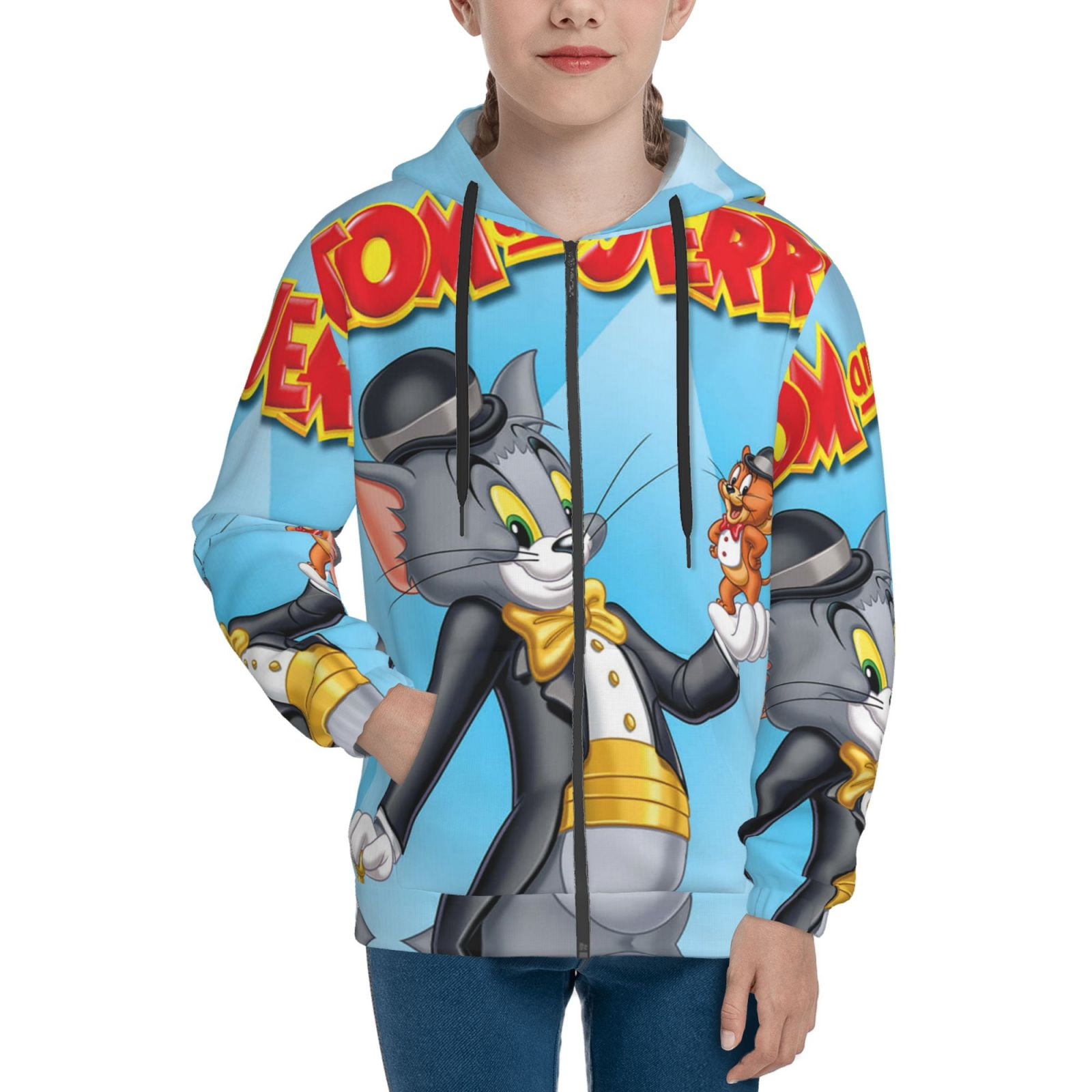 Tom And Jerry Kids Zip-Up Hoodie 3d Print Hooded Sweatshirt With Packet ...