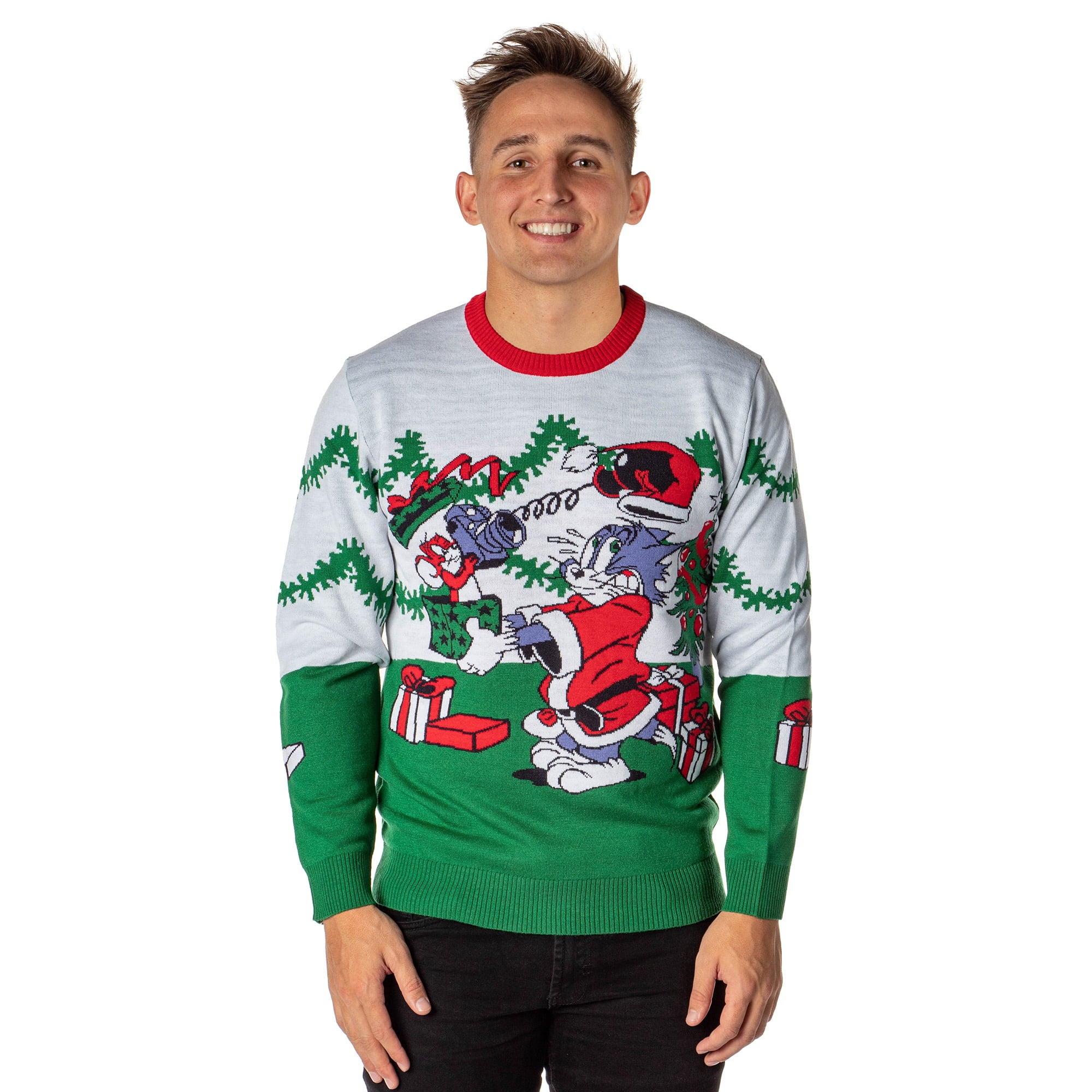 Tom And Jerry Men's Surprise Christmas Present Ugly Sweater Knit ...