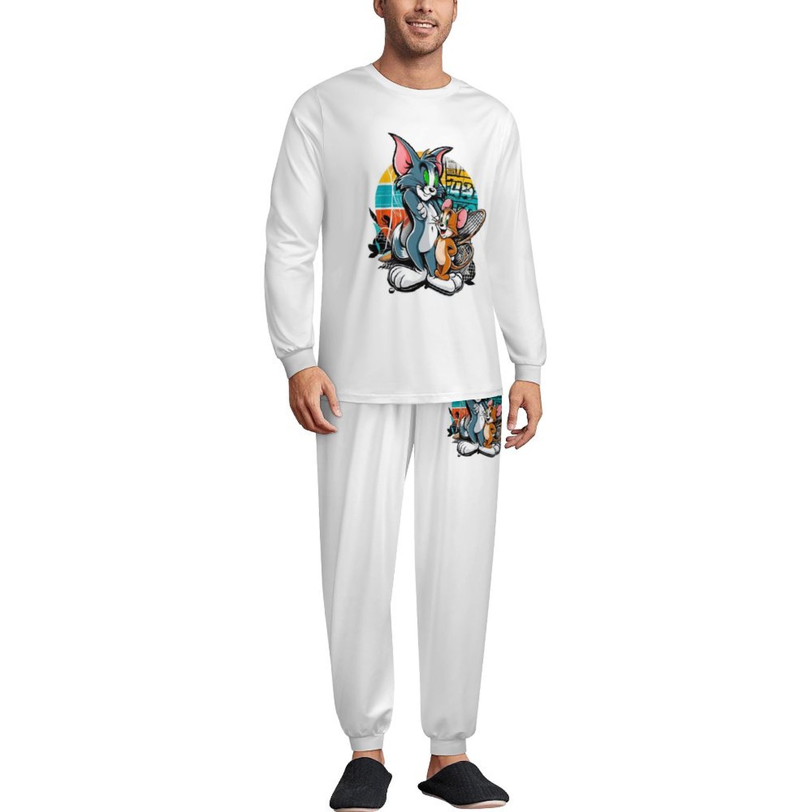 Tom And Jerry Mens Pajamas Set Long Sleeve Sleepwear Nightwear Pjs ...
