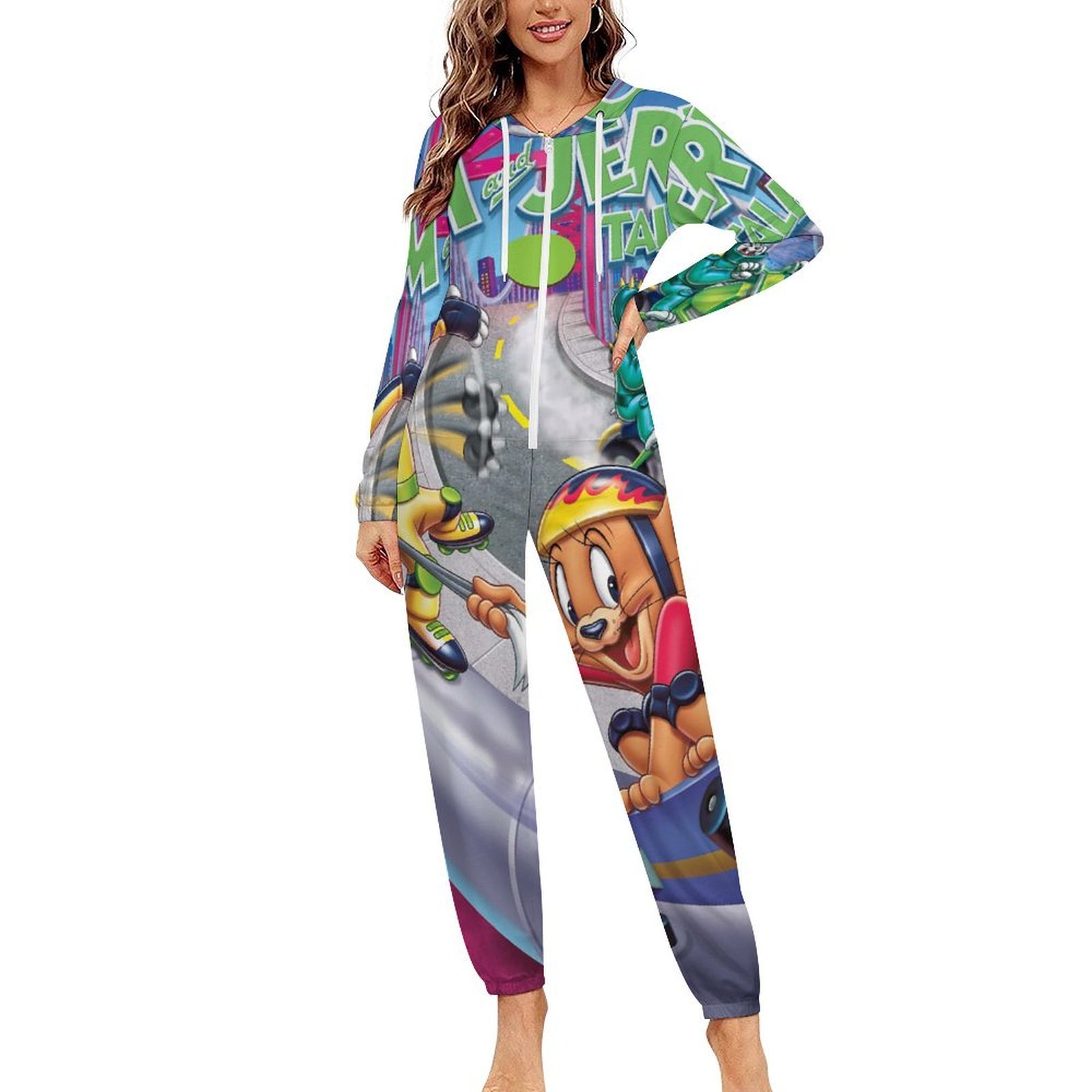Tom And Jerry Unisex Onesie Pajamas Zipper Jumpsuit Hooded One Piece ...
