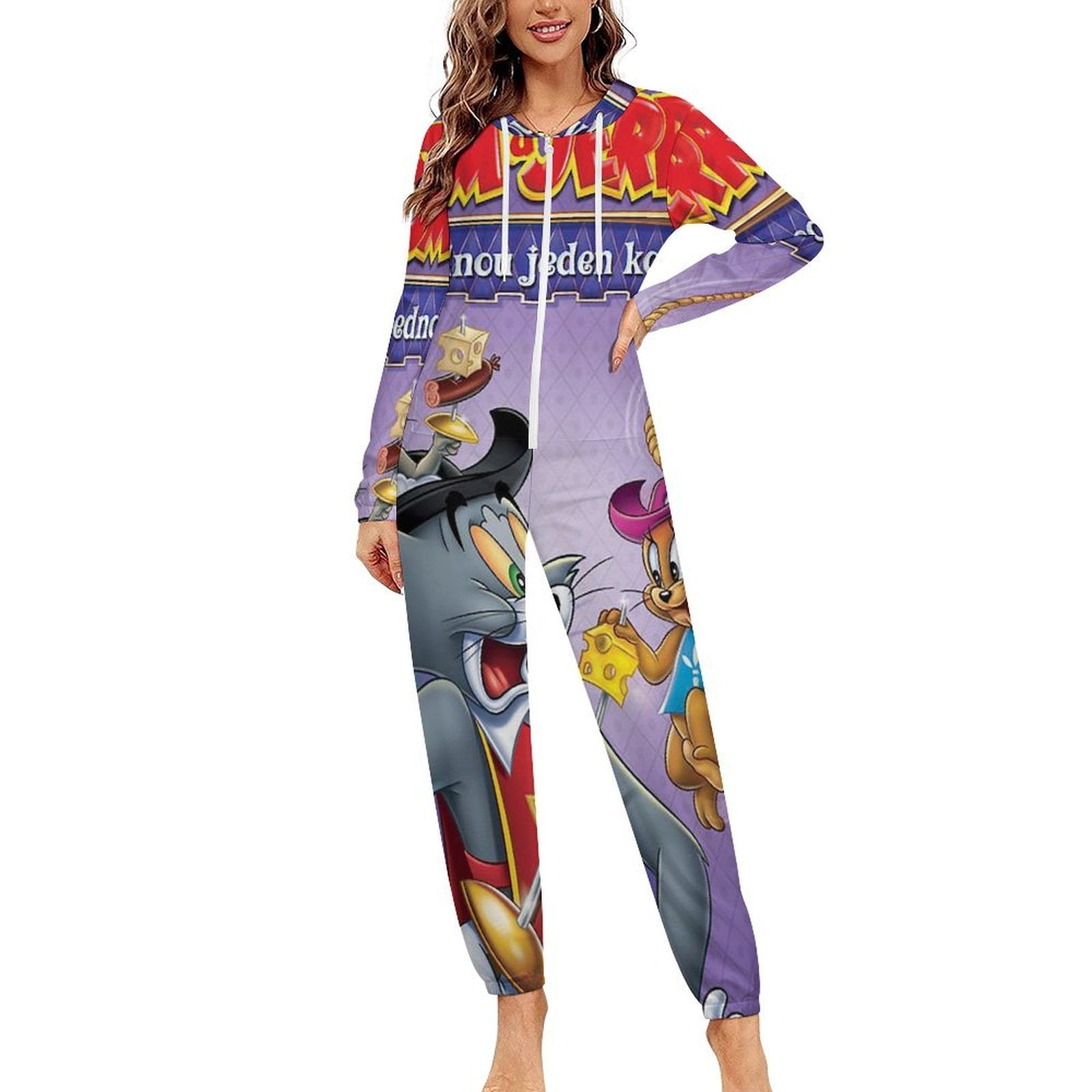 Tom And Jerry Unisex Onesie Pajamas Zipper Jumpsuit Hooded One Piece ...
