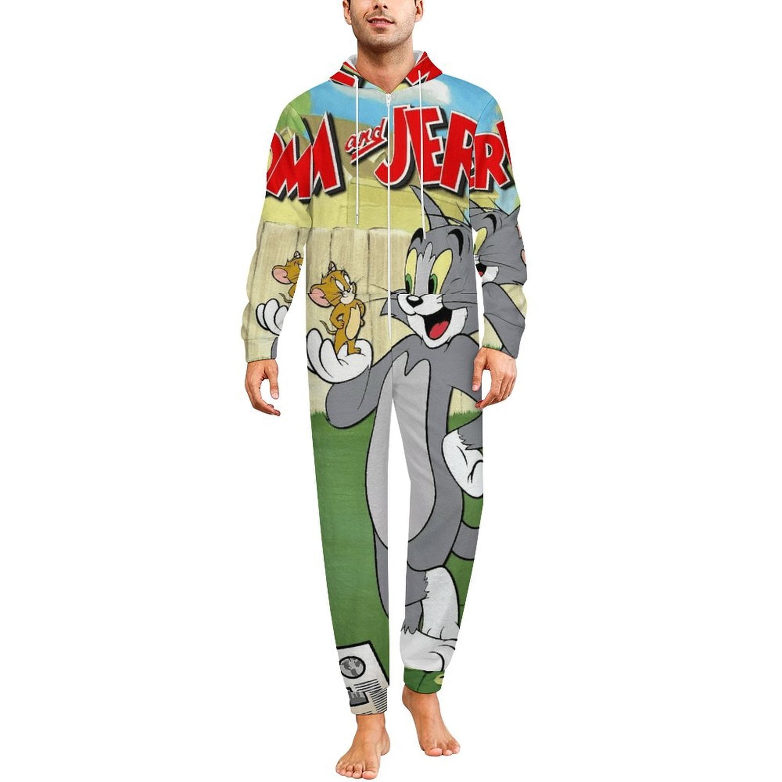 Tom And Jerry Unisex Onesie Pajamas Zipper Jumpsuit Hooded One Piece ...