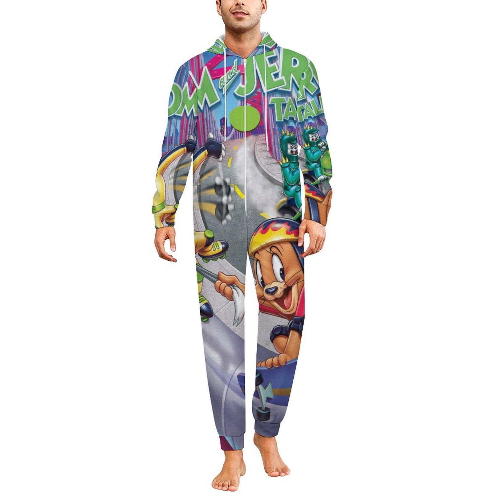 Tom And Jerry Unisex Onesie Pajamas Zipper Jumpsuit Hooded One Piece ...