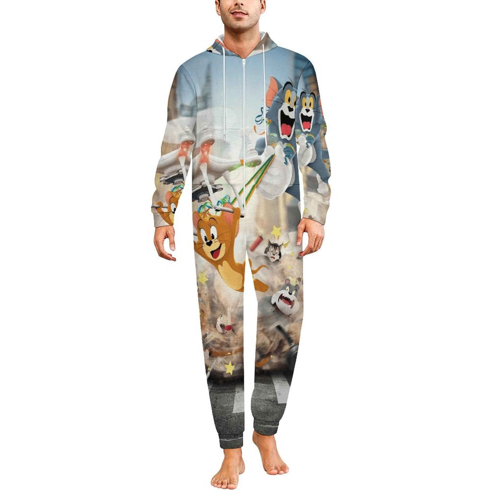Tom And Jerry Women Men Pajamas Zipper Onesie Jumpsuit Hooded One Piece ...