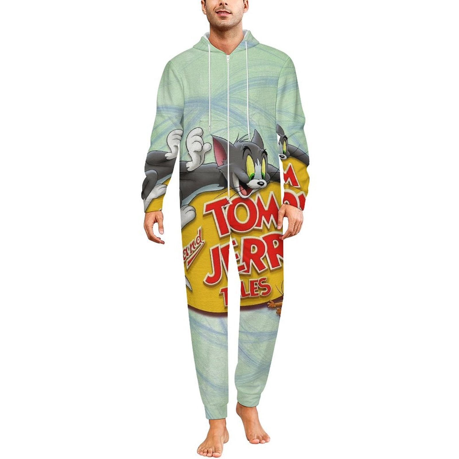 Tom And Jerry Women Men Pajamas Zipper Onesie Jumpsuit Hooded One Piece ...