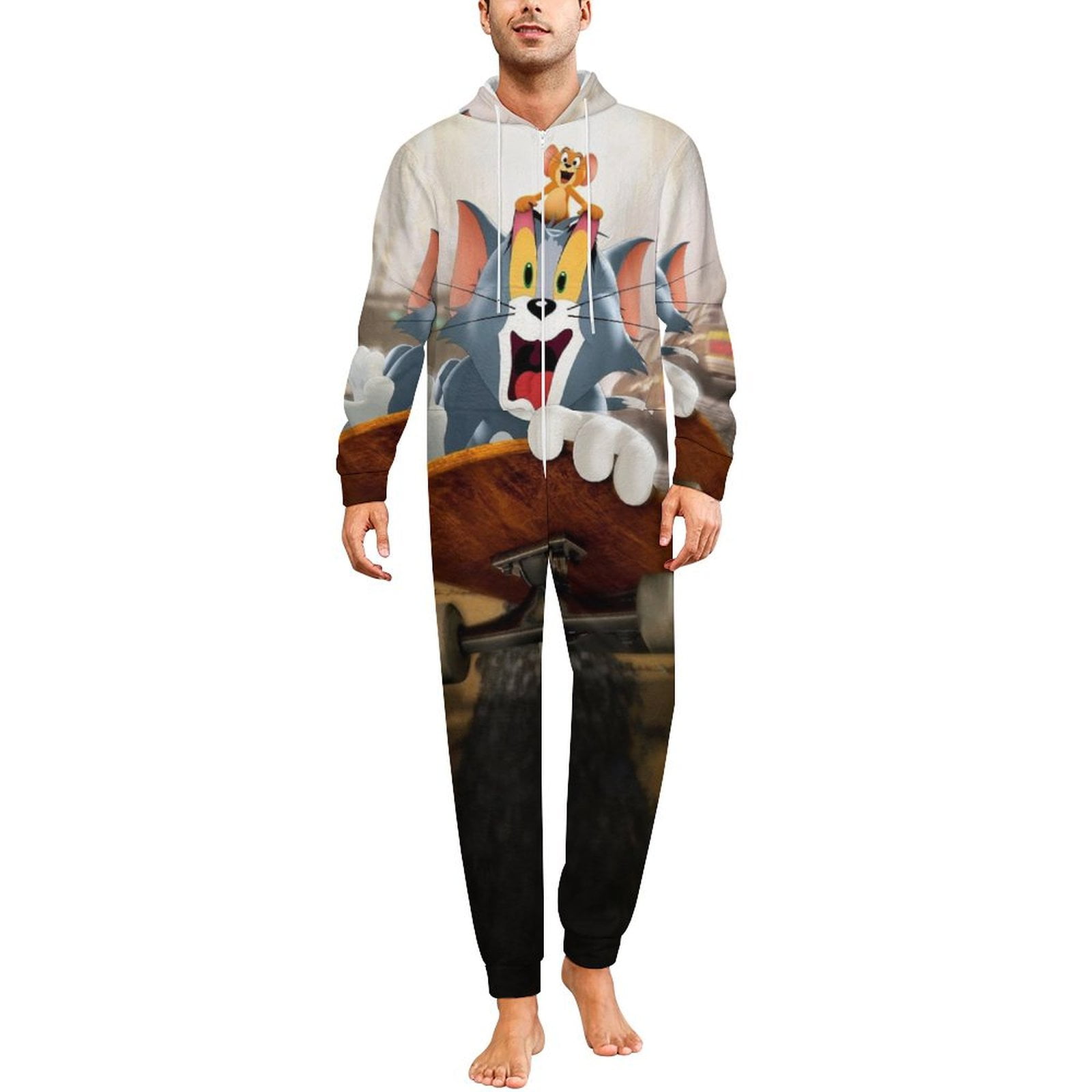 Tom And Jerry Women Men Pajamas Zipper Onesie Jumpsuit Hooded One Piece ...