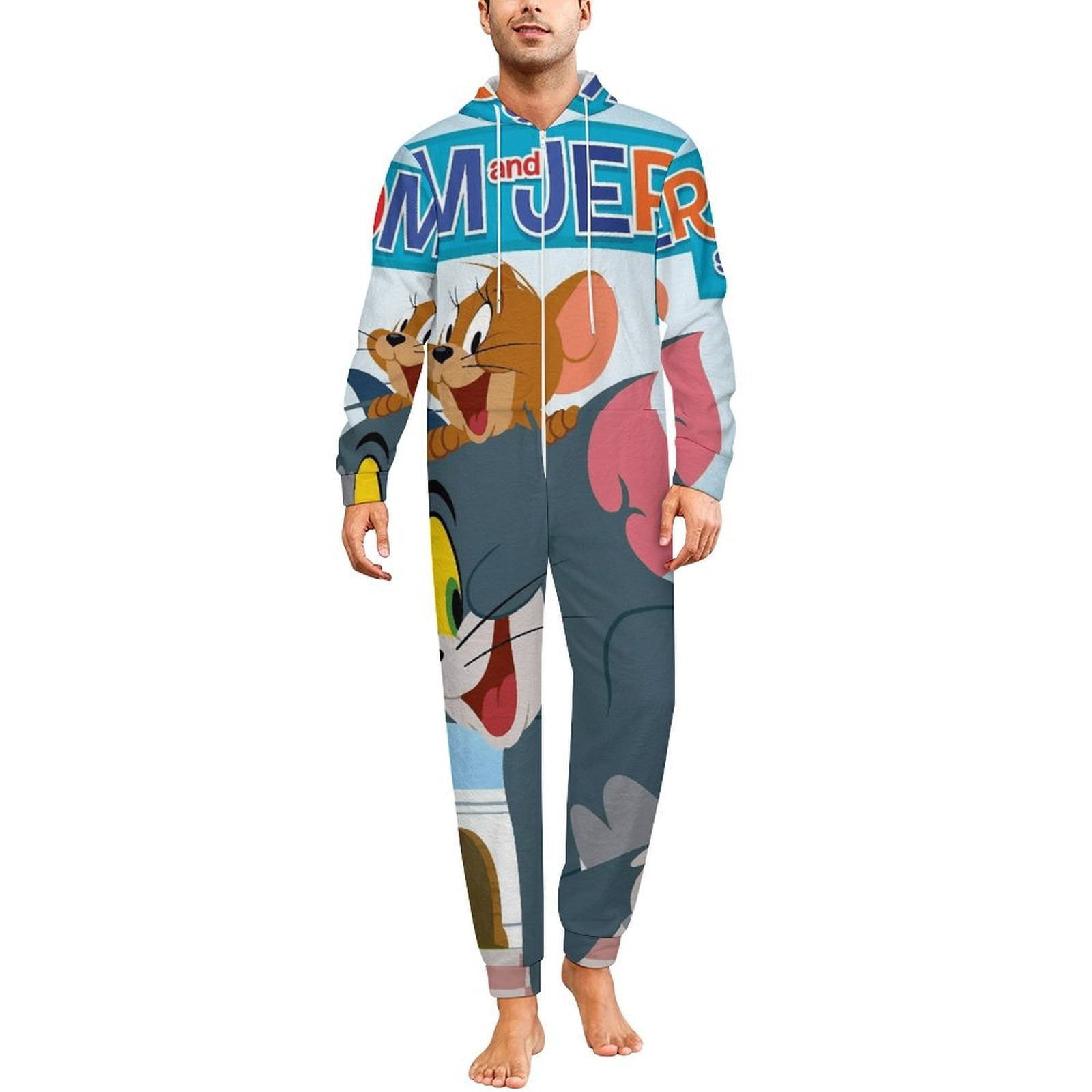 Tom And Jerry Women Men Pajamas Zipper Onesie Jumpsuit Hooded One Piece ...