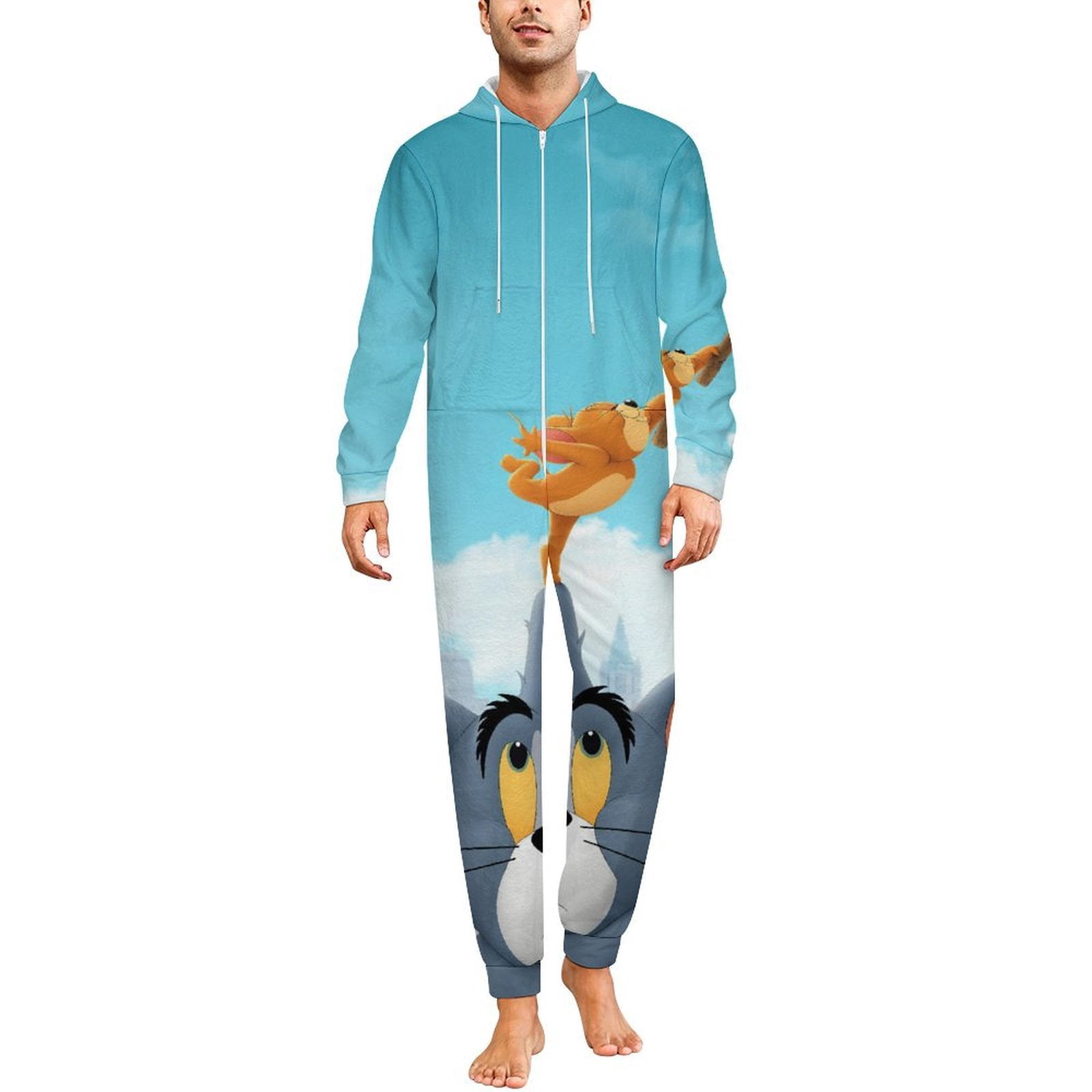 Tom And Jerry Women Men Pajamas Zipper Onesie Jumpsuit Hooded One Piece ...
