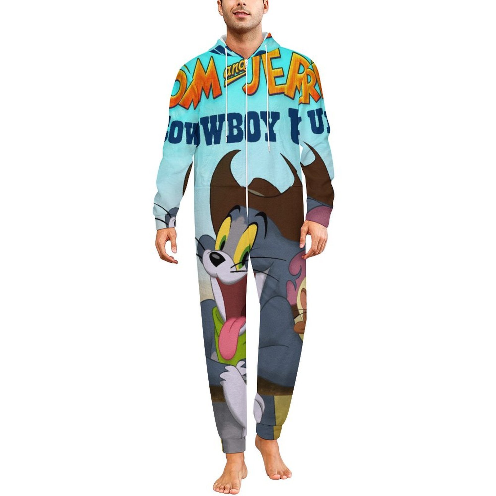 Tom And Jerry Women Men Pajamas Zipper Onesie Jumpsuit Hooded One Piece ...