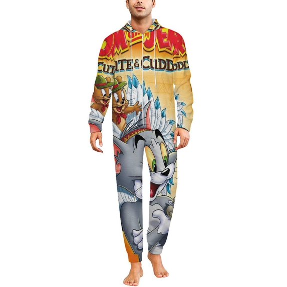 Tom And Jerry Women Men Pajamas Zipper Onesie Jumpsuit Hooded One Piece ...