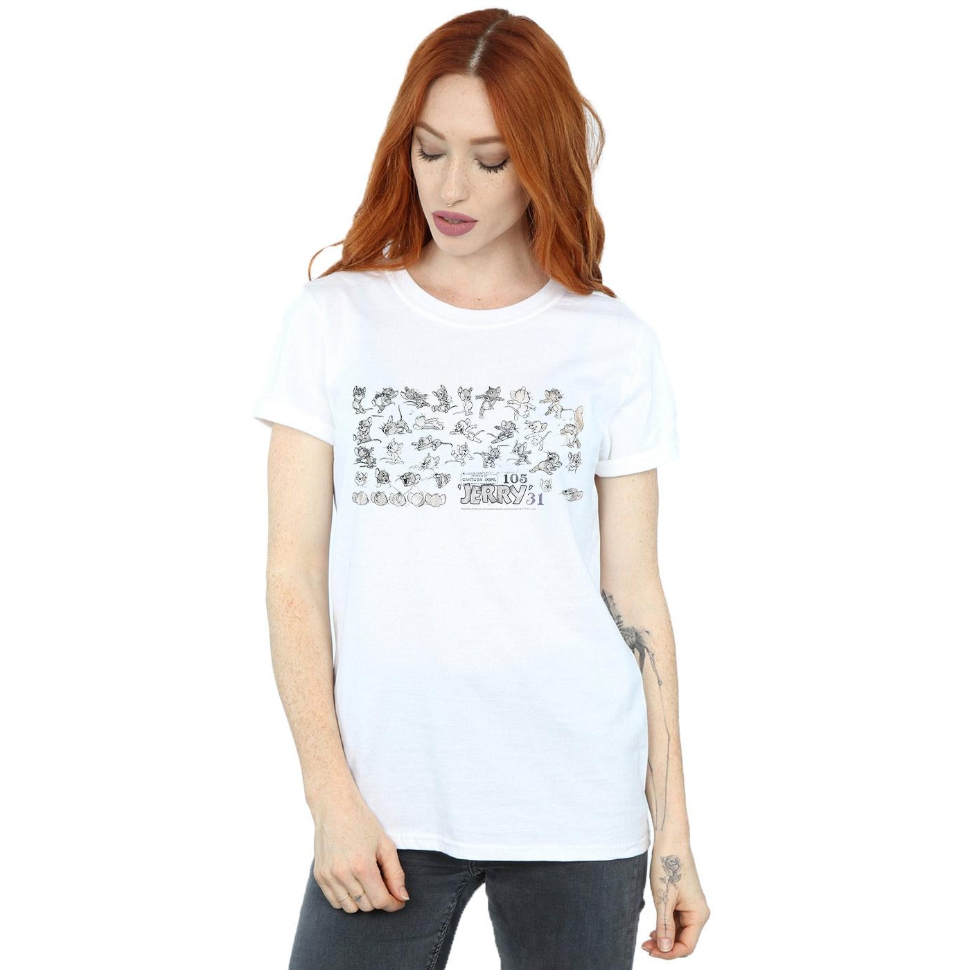 Tom And Jerry Womens Cartoon Dept Jerry Cotton Boyfriend T-Shirt ...