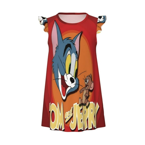 Tom Cat Jerly Flutter Sleeve Soft Fabric Casual Dress Cartoon ...