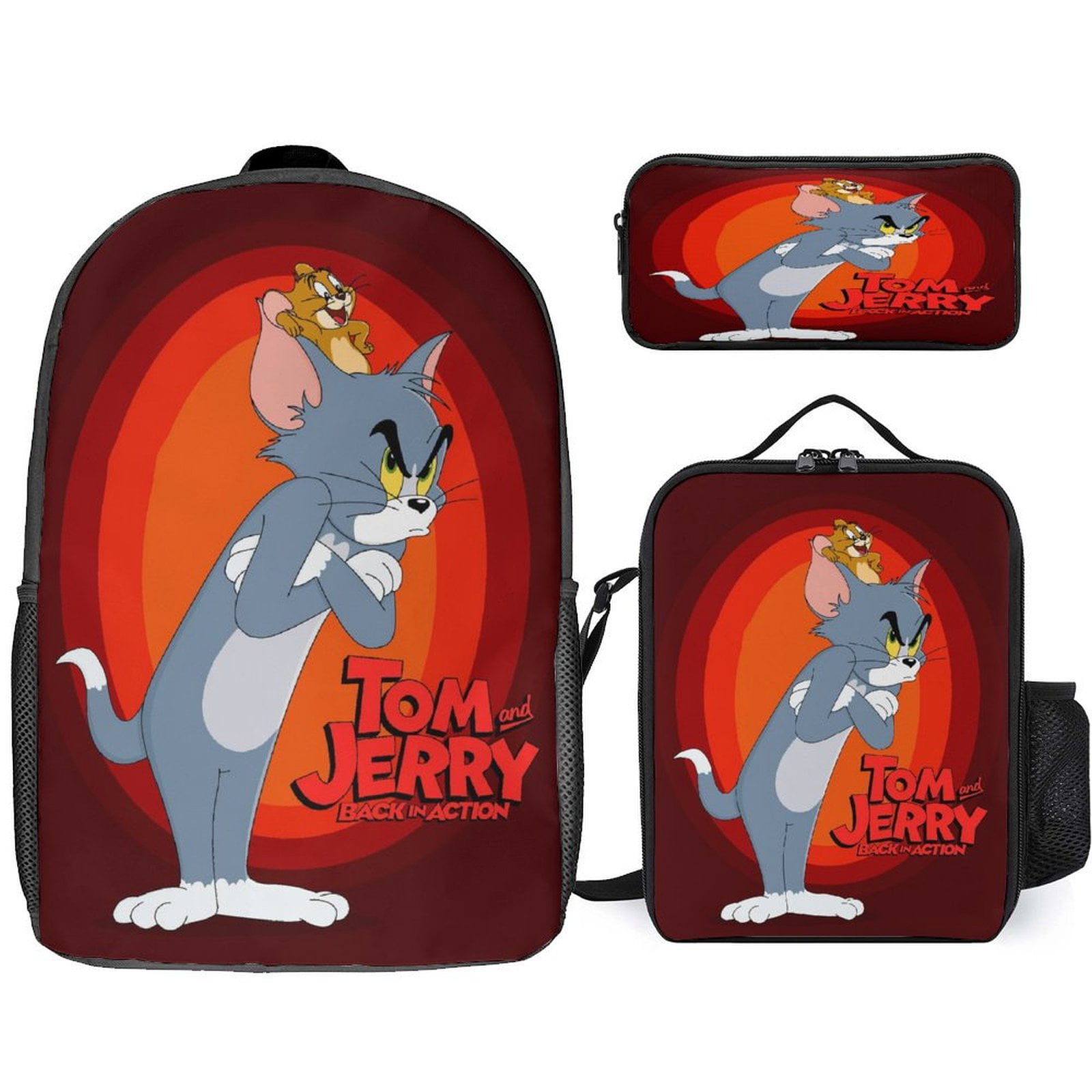 Tom Cat Jerry Backpack 3PCS Backpack Set Lunch Box and Pencil Case ...