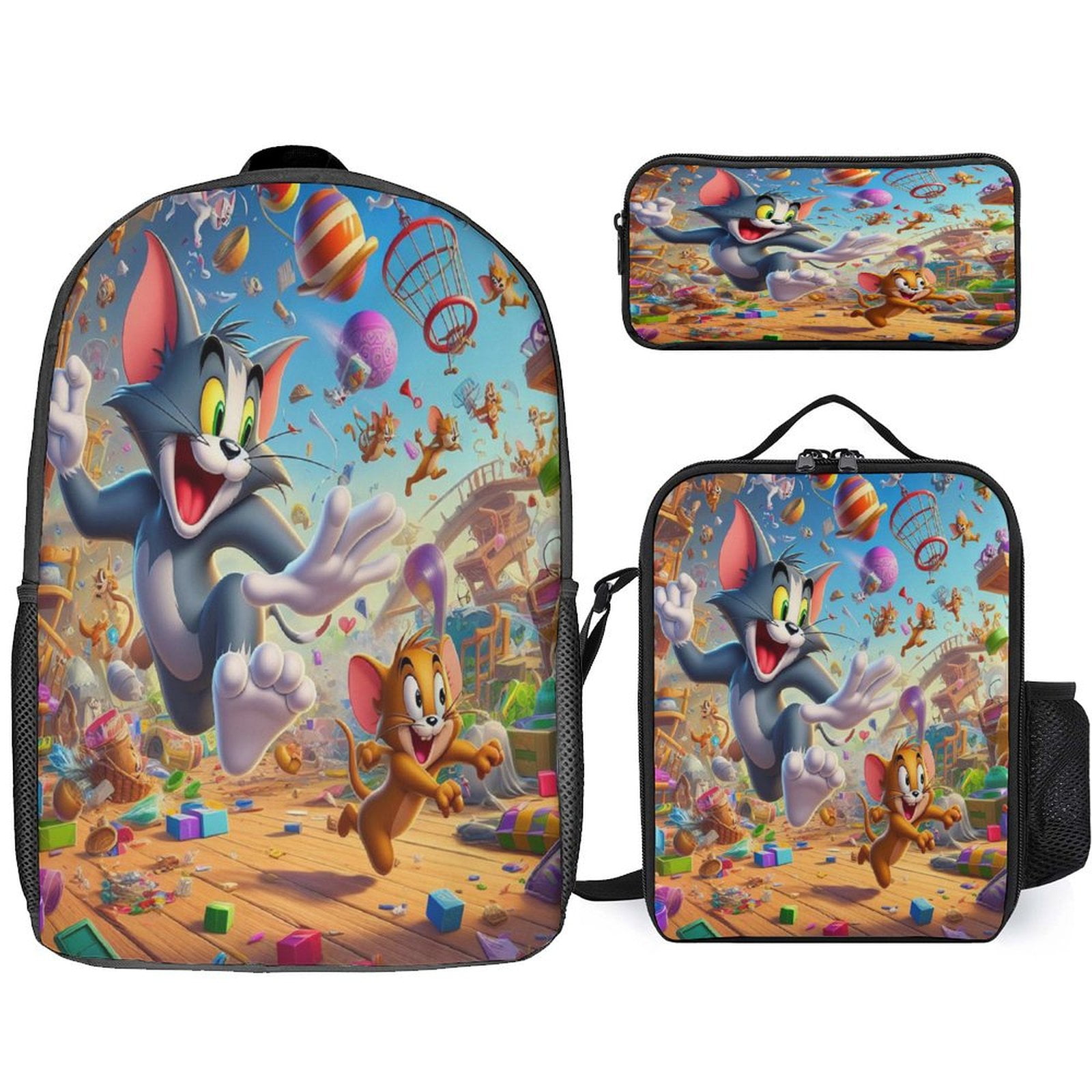 Tom Cat Jerry Backpack 3PCS Backpack Set Lunch Box and Pencil Case ...