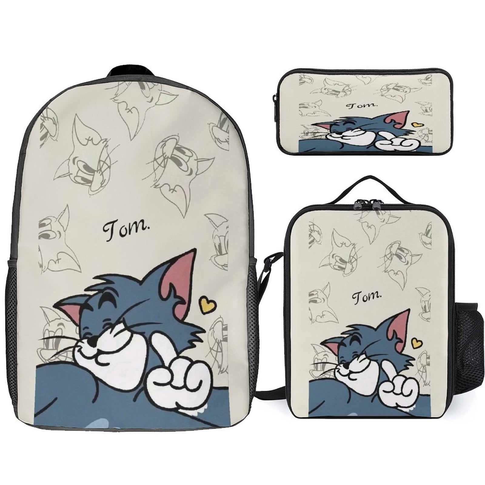 Tom Cat Jerry Backpack 3PCS Backpack Set Lunch Box and Pencil Case ...