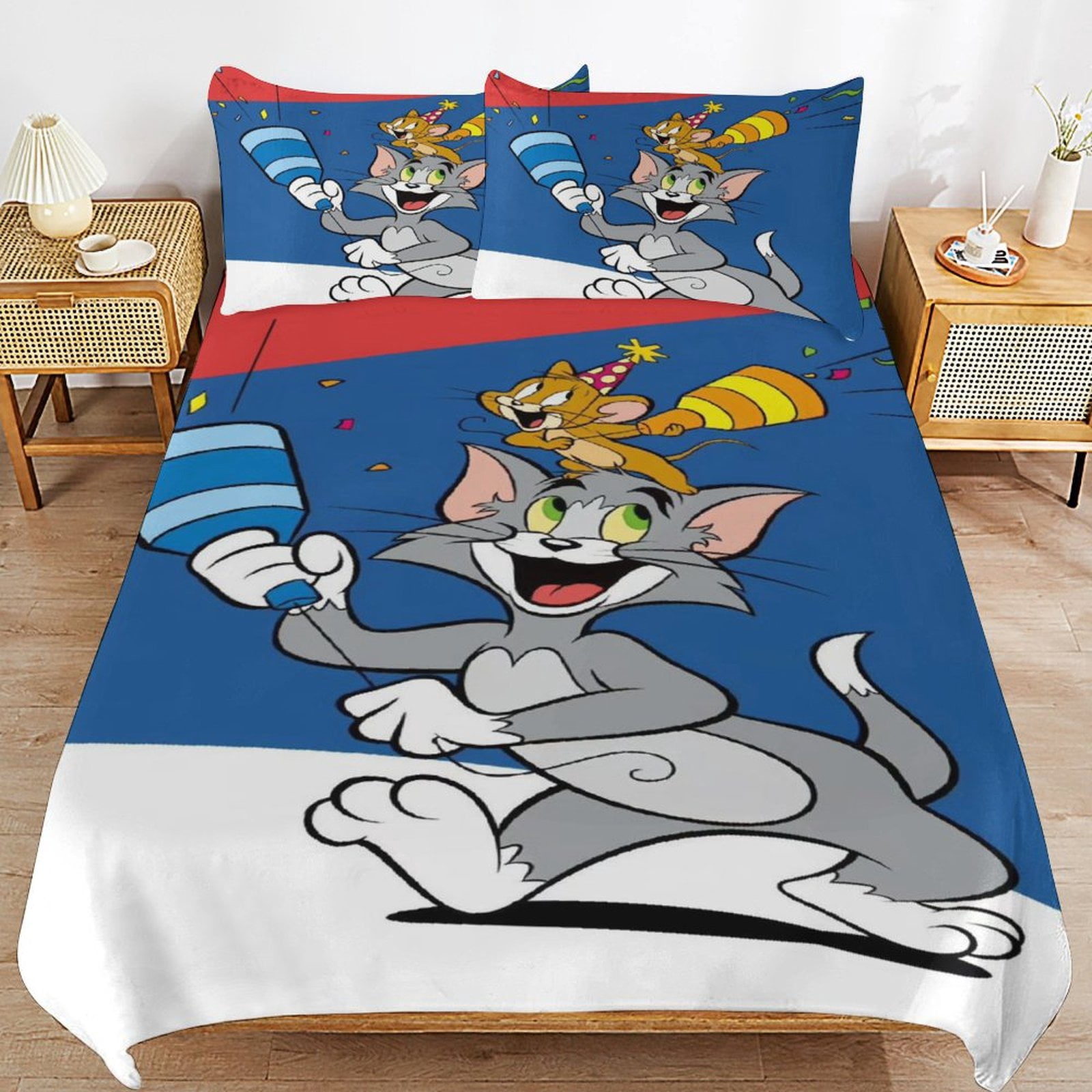Tom Cat Jerry Duvet Cover Set Cartoon Print Bedding Set 3pcs for Kids Boys Teens Room Decor ...