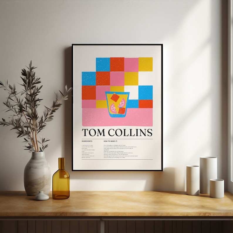 Tom Collins Classic Cocktail Print A4 Discount Sale Bar Poster Recipe ...