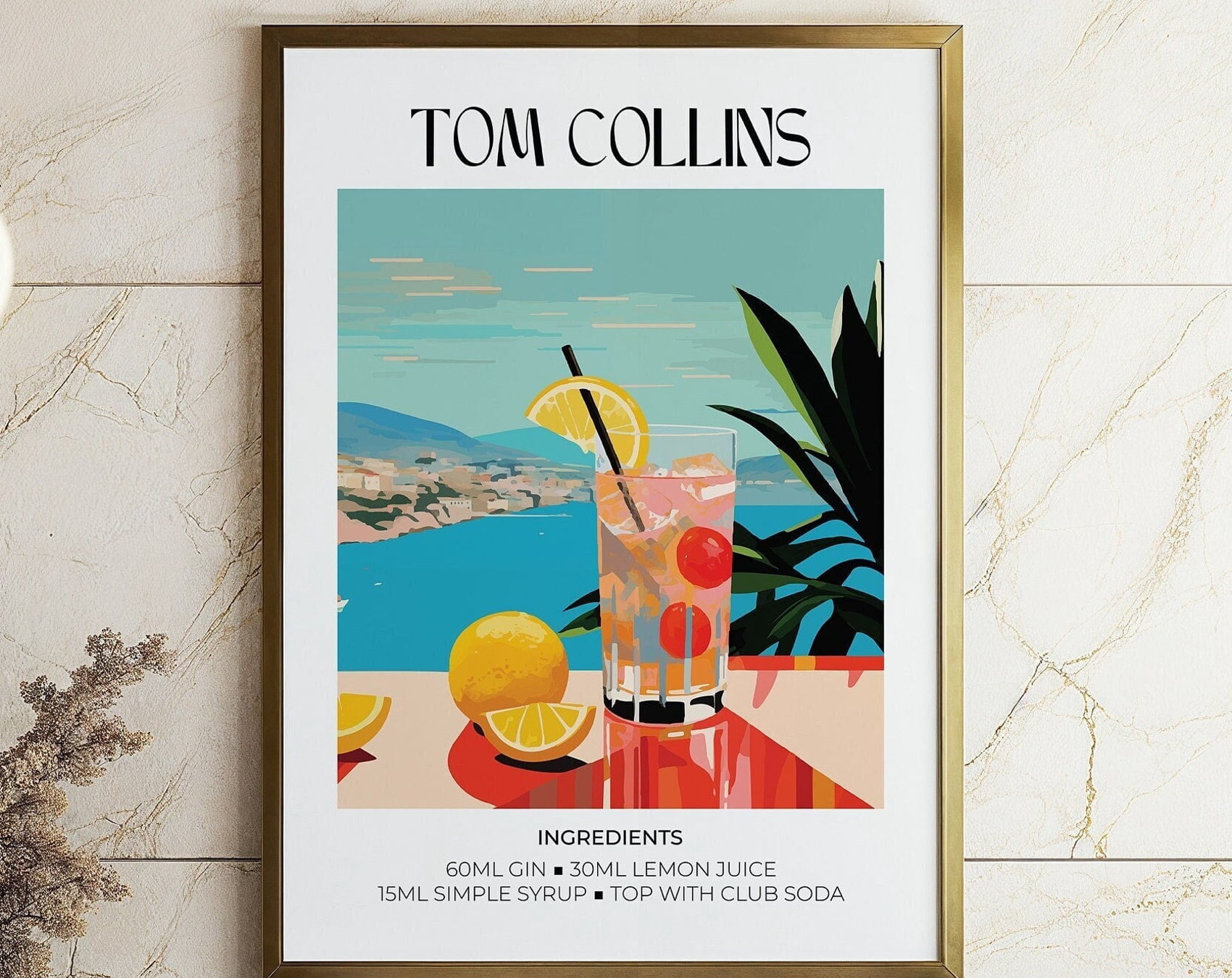 Tom Collins Cocktail Poster for Men Wall Art for Bar Print for ...