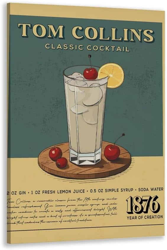 Tom Collins Poster Vintage Cocktail Posters Classic Cocktail Bar Cart ...