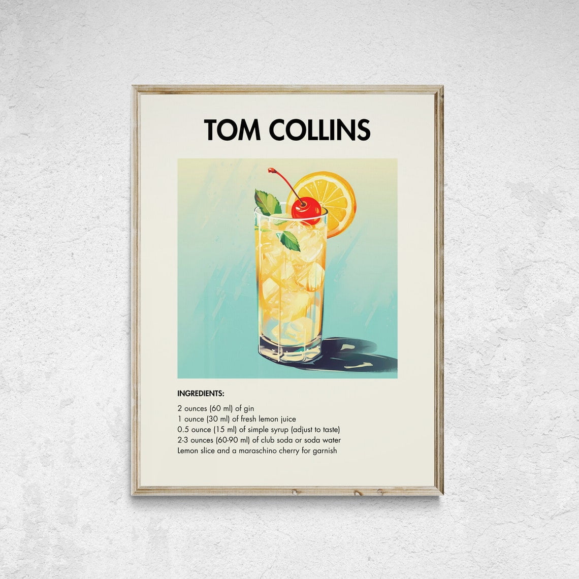 Tom Collins Retro Cocktail Print, Signature Cocktail, Minimalist ...