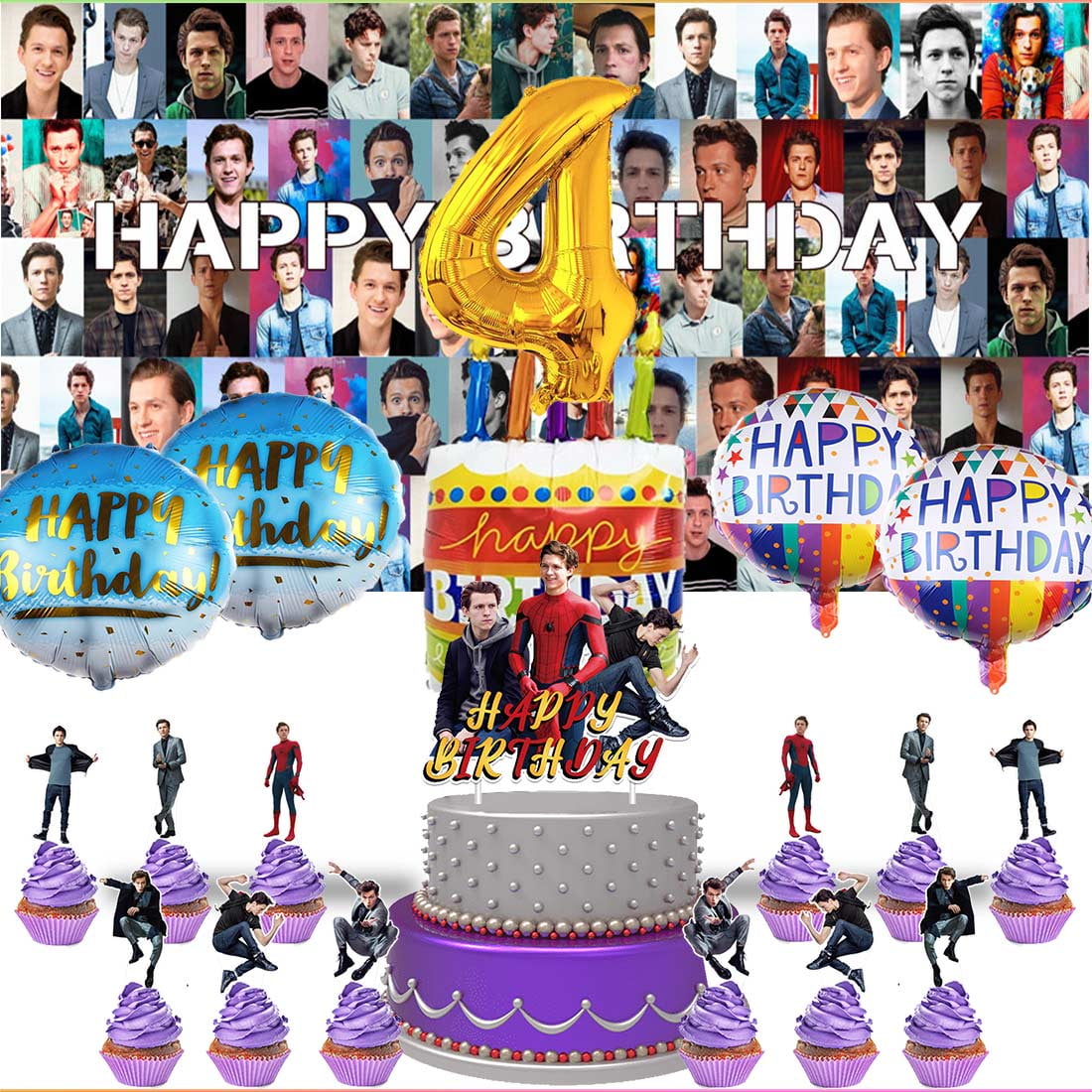 Tom Holland 4th Tableware Balloons Cake Toppers Backdrop Banner ...