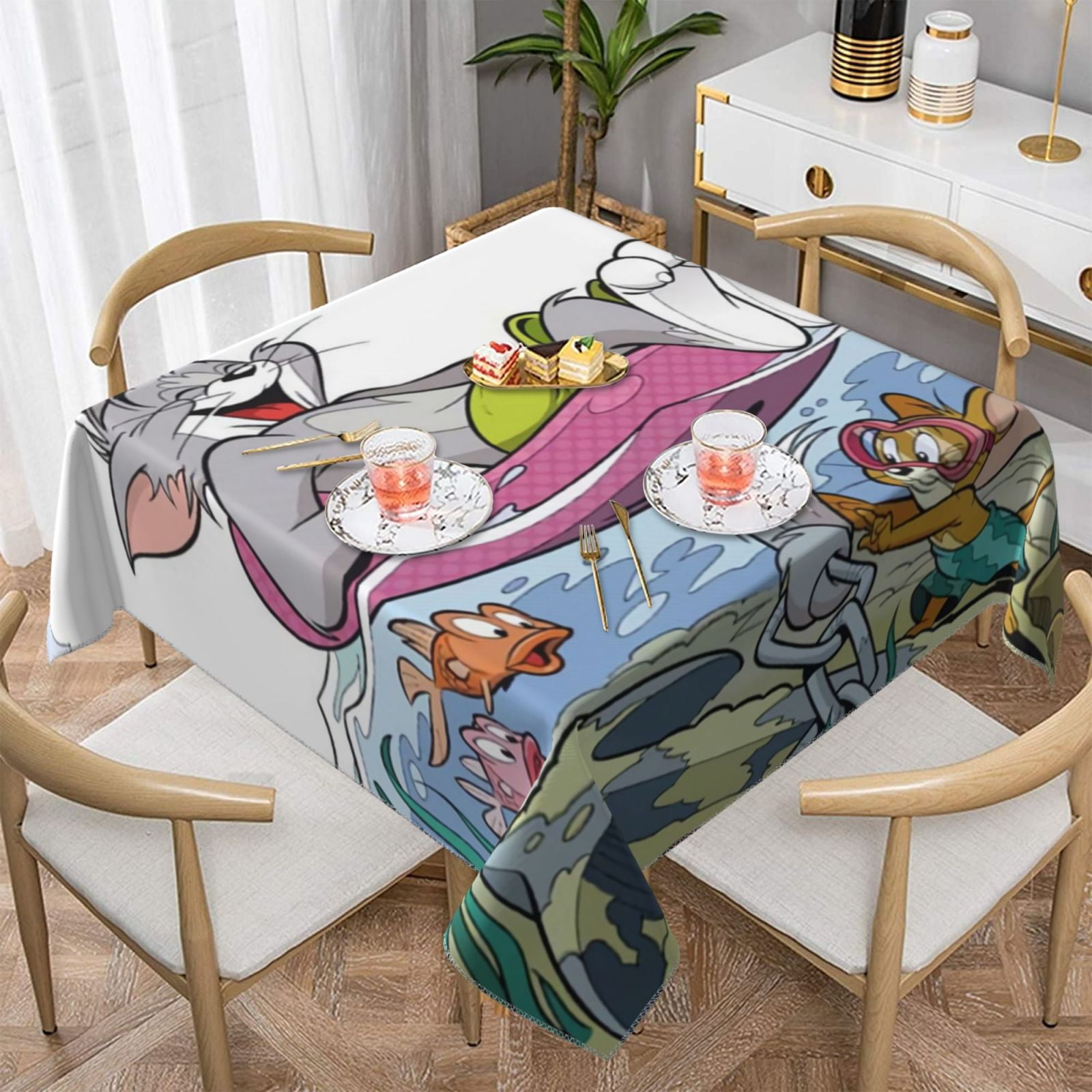 Tom And Jerry 55 X 55 Inch Square Tablecloth,Stain And Wrinkle ...
