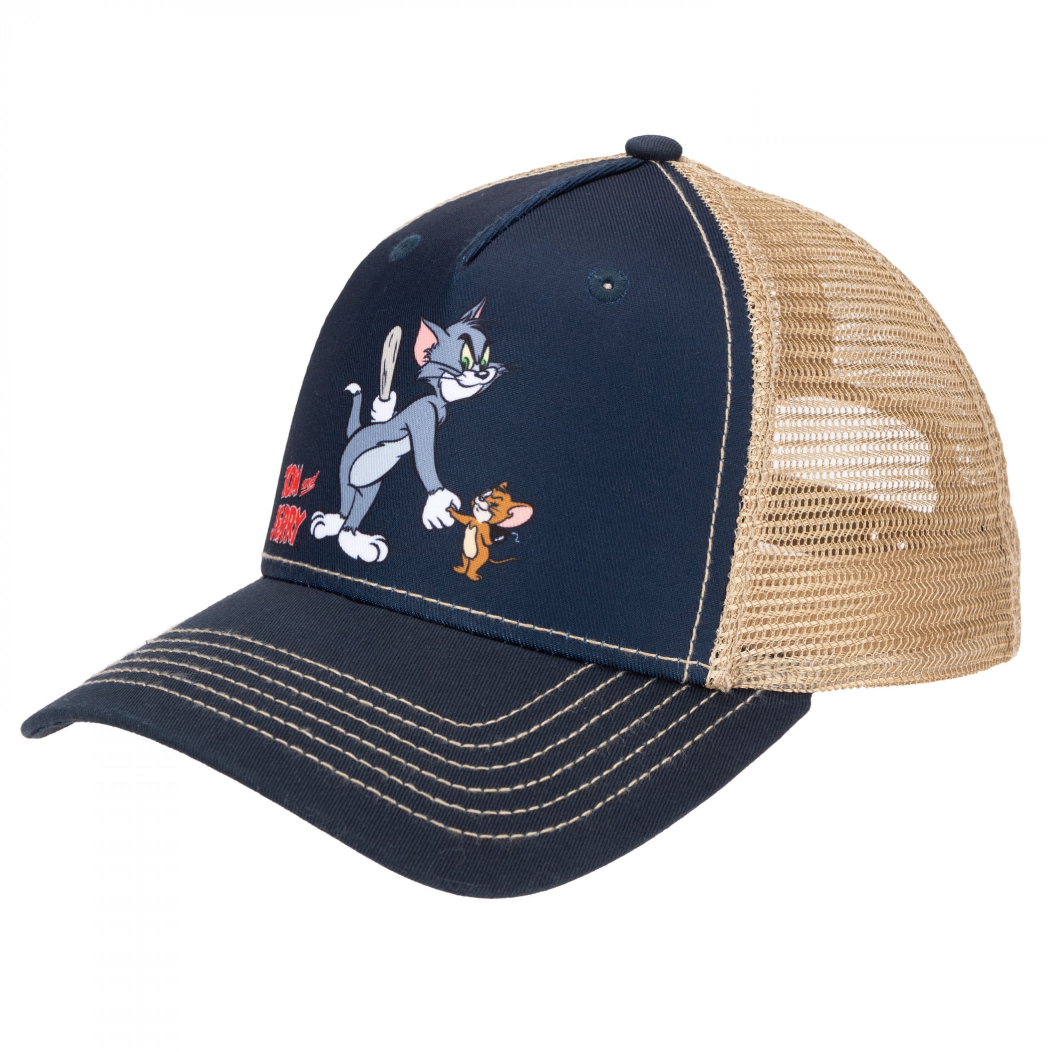 Tom and Jerry Men's Trucker Hat Sublimated Print Snapback Cap (Navy ...