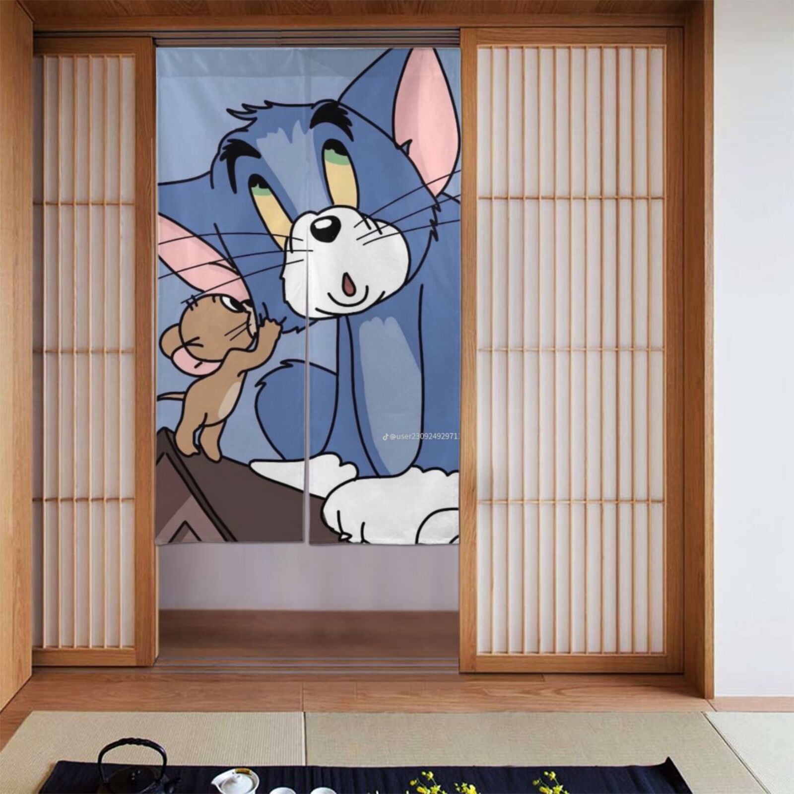 Tom And Jerry Custom Funny Photo Doorway Curtain, Customized Personalized Japanese Partition ...