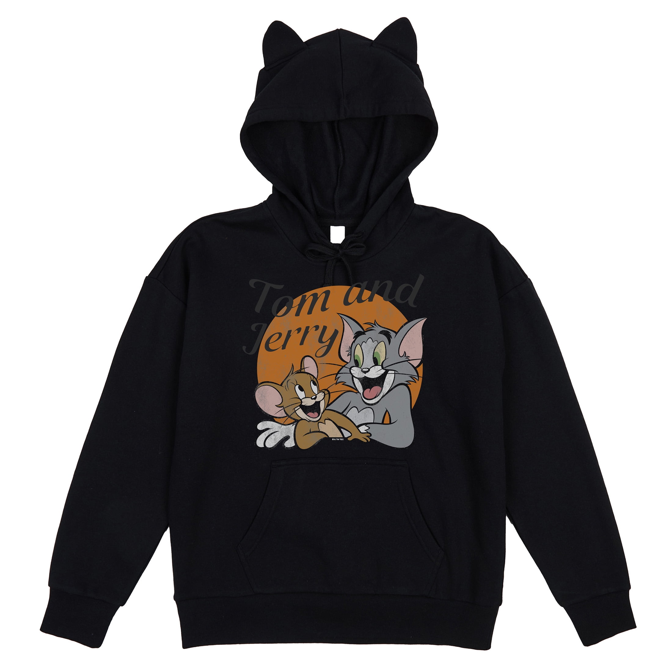 Tom & Jerry Laughing Adult Black Long Sleeve Hooded Sweatshirt With 3D ...