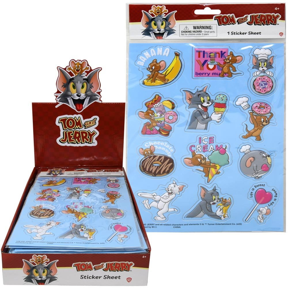Tom & Jerry Raised Sticker Sheet in Poly Bag with a Header Card in ...