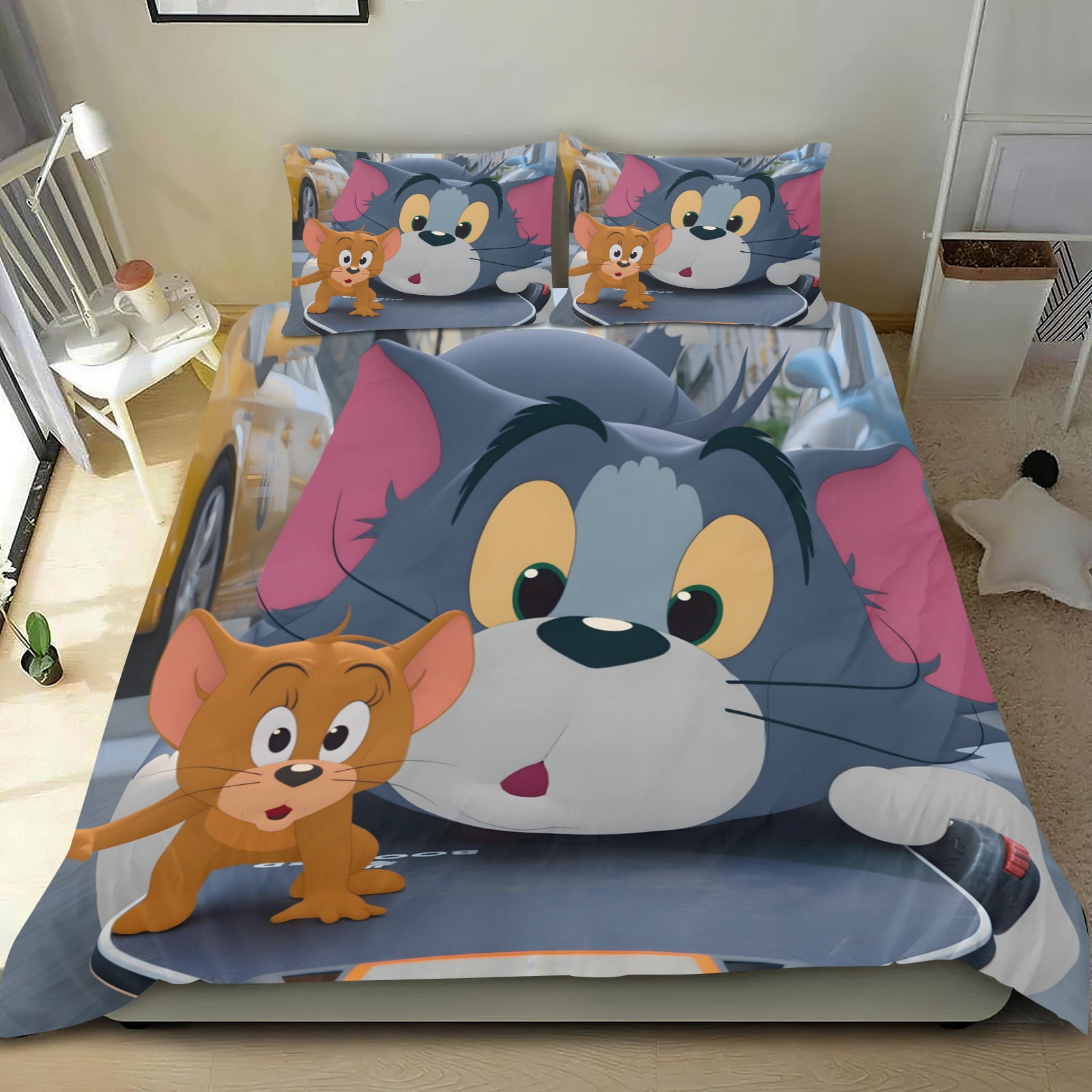 Tom and Jerry-themed Bed Sheet Set Three Piece Set Comfortable And Skin ...