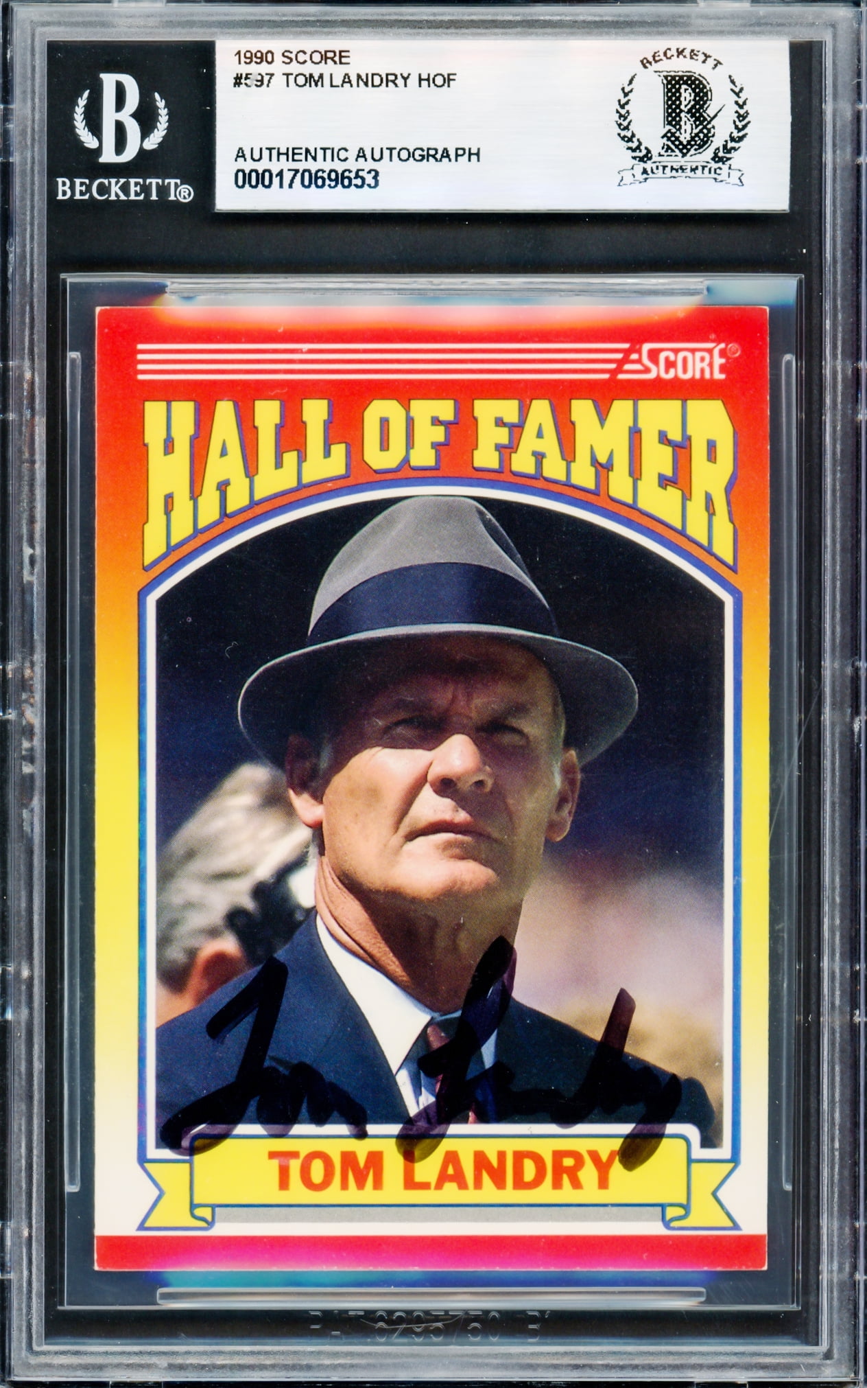 Tom Landry Autographed 1990 Score Card #597 Dallas Cowboys Beckett BAS ...
