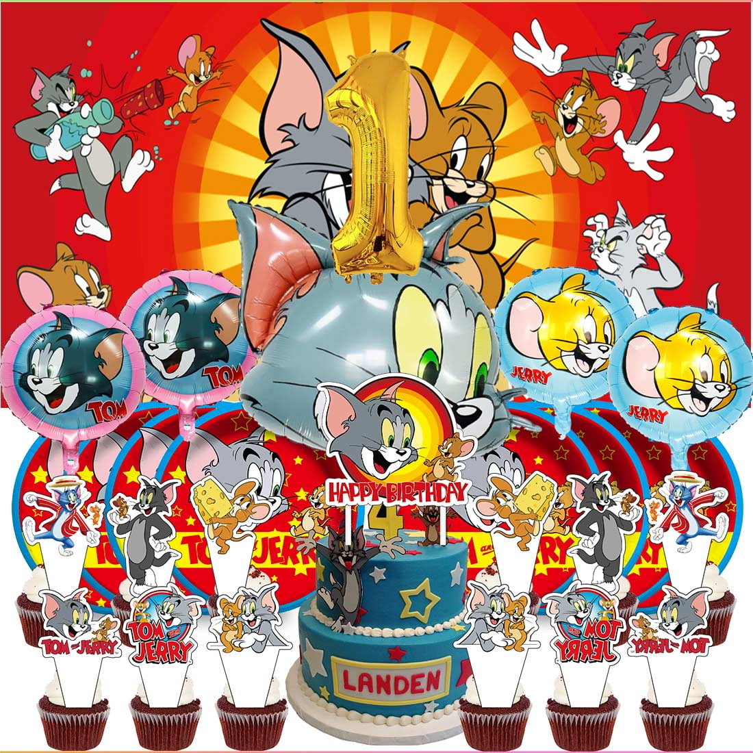 Tom and Jerry 1st Tableware Balloons Cake Toppers Backdrop Banner ...