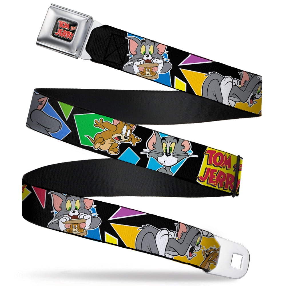 Tom and Jerry Belt, Seatbelt Buckle Belt, Tom Jerry Poses Black Multi ...
