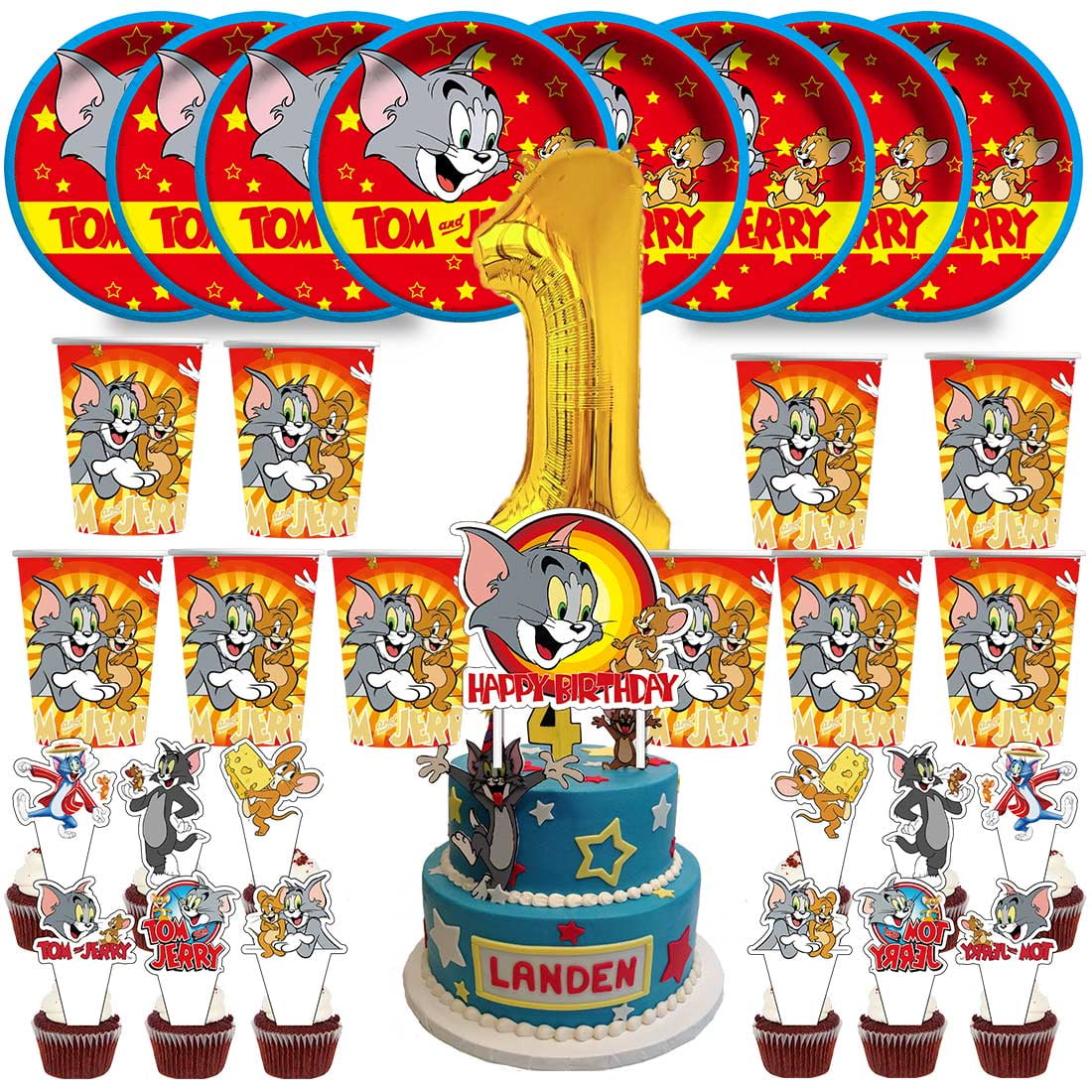 Tom and Jerry Birthday 1st Cups Party Supplies Plates Fans Decorations ...
