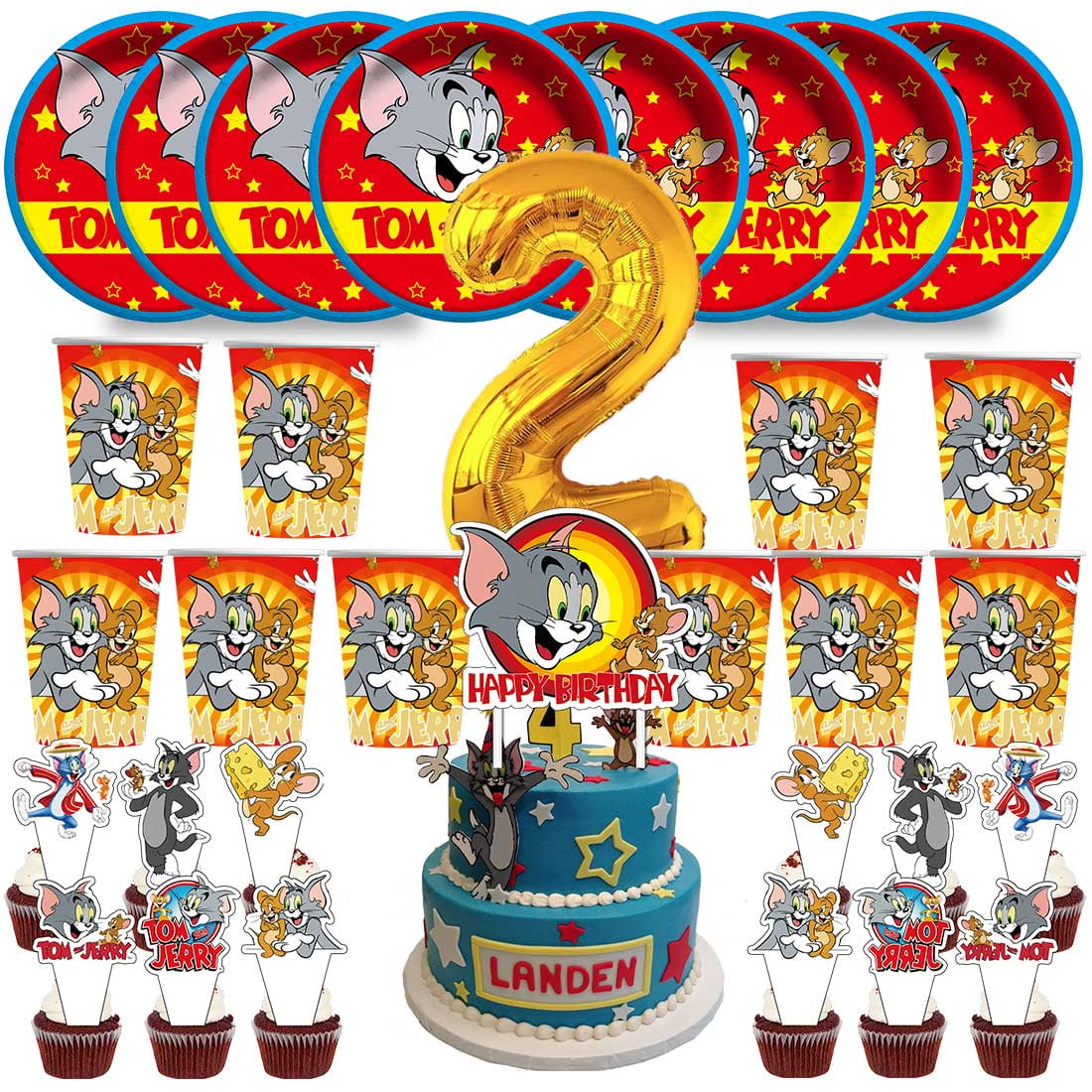 Tom and Jerry Birthday 2nd Cups Party Supplies Plates Fans Decorations ...
