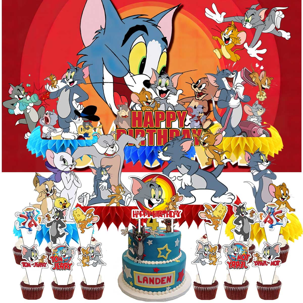 Tom and Jerry Party Decorations Decor Supplies Honeycomb Centerpieces ...