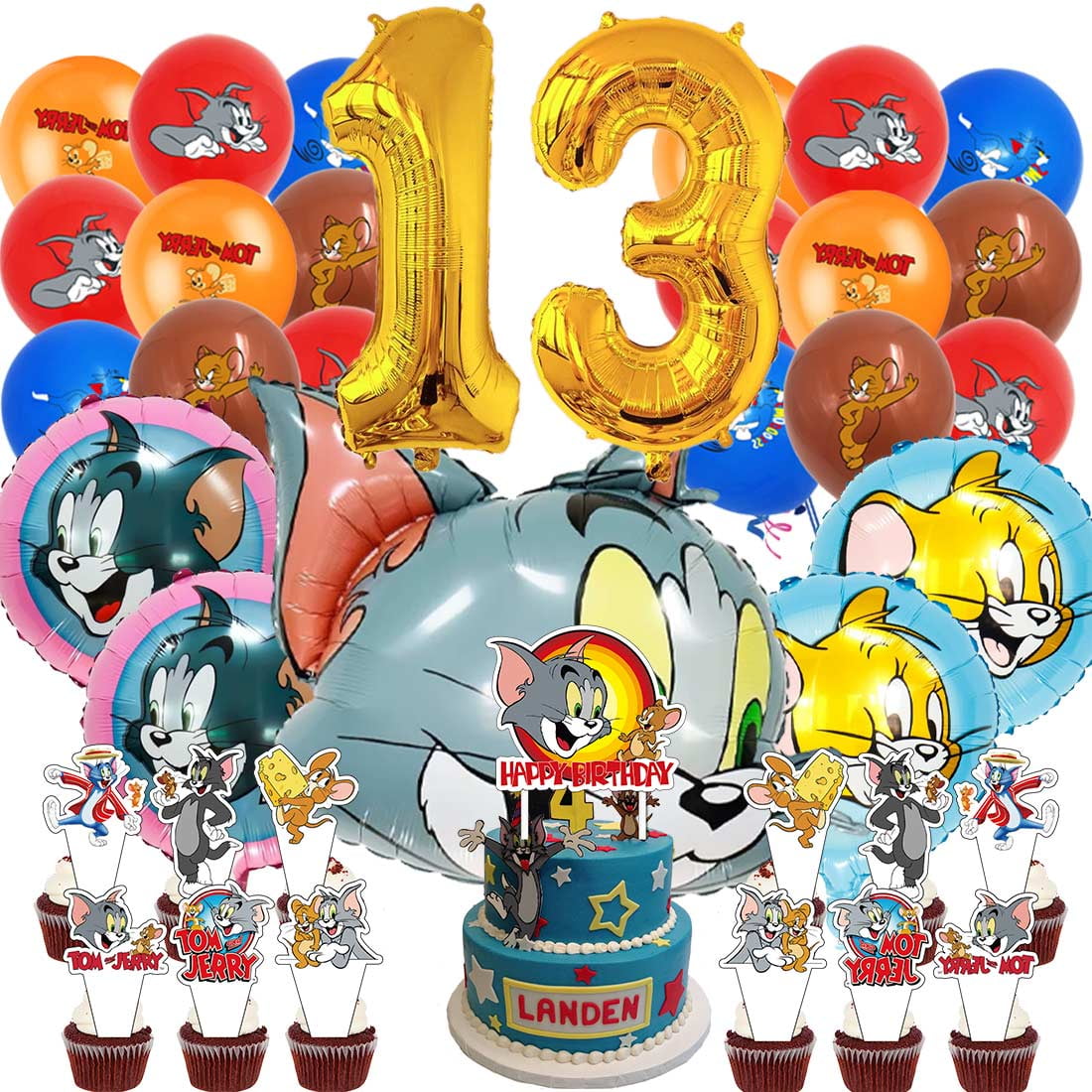 Tom and Jerry Party Supplies 13th Decor Kit Balloons Birthday Cake ...