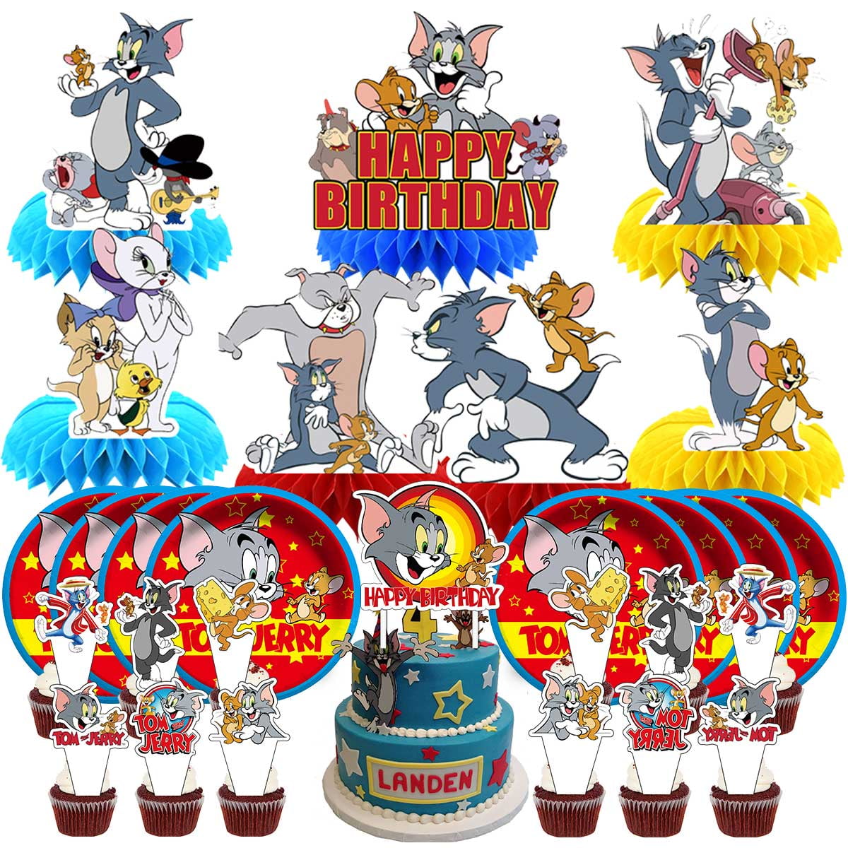 Tom and Jerry Party Supplies Decor Plates Fans Decorations Honeycomb ...
