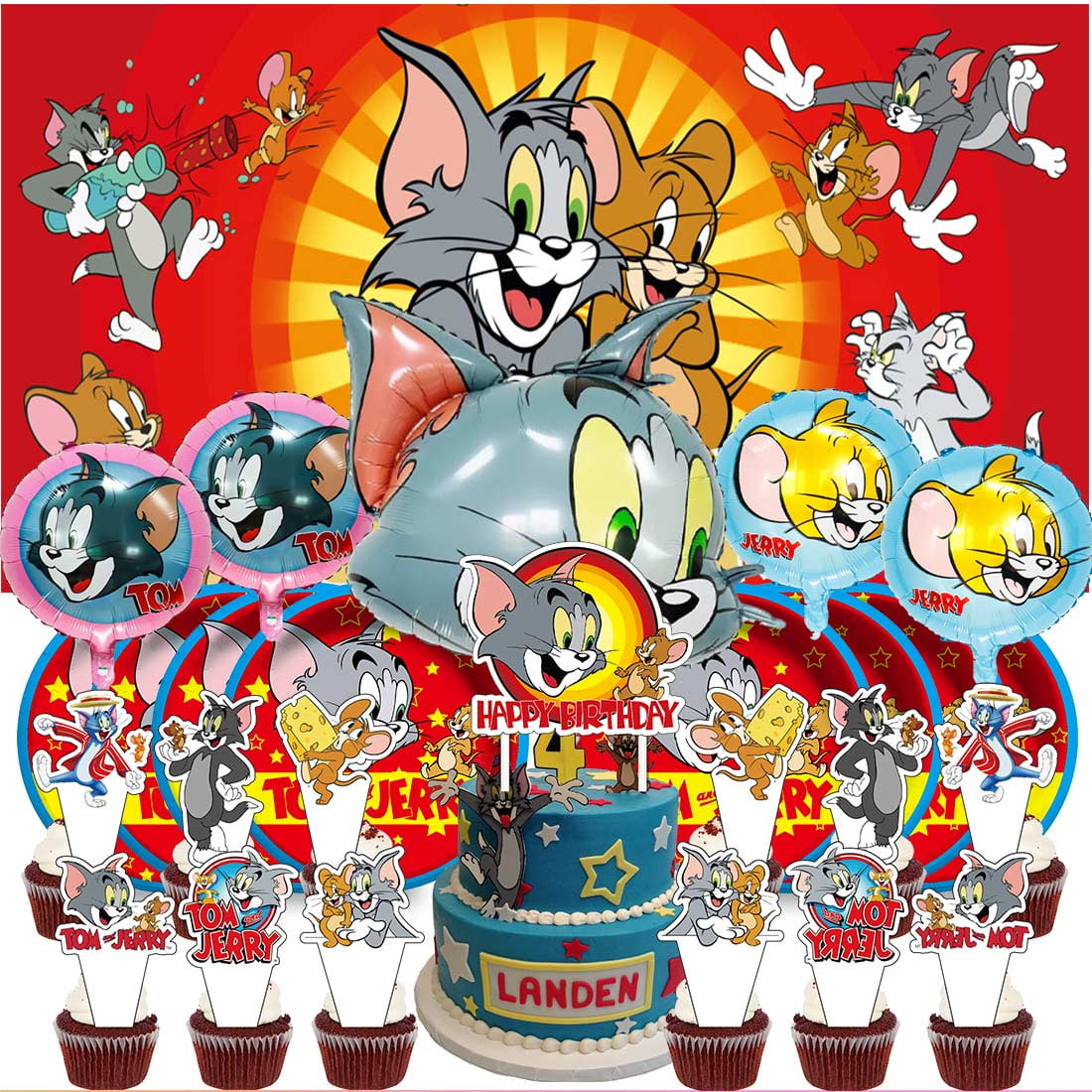 Tom and Jerry Party Supplies Decor Tableware Backdrop Banner Cake ...