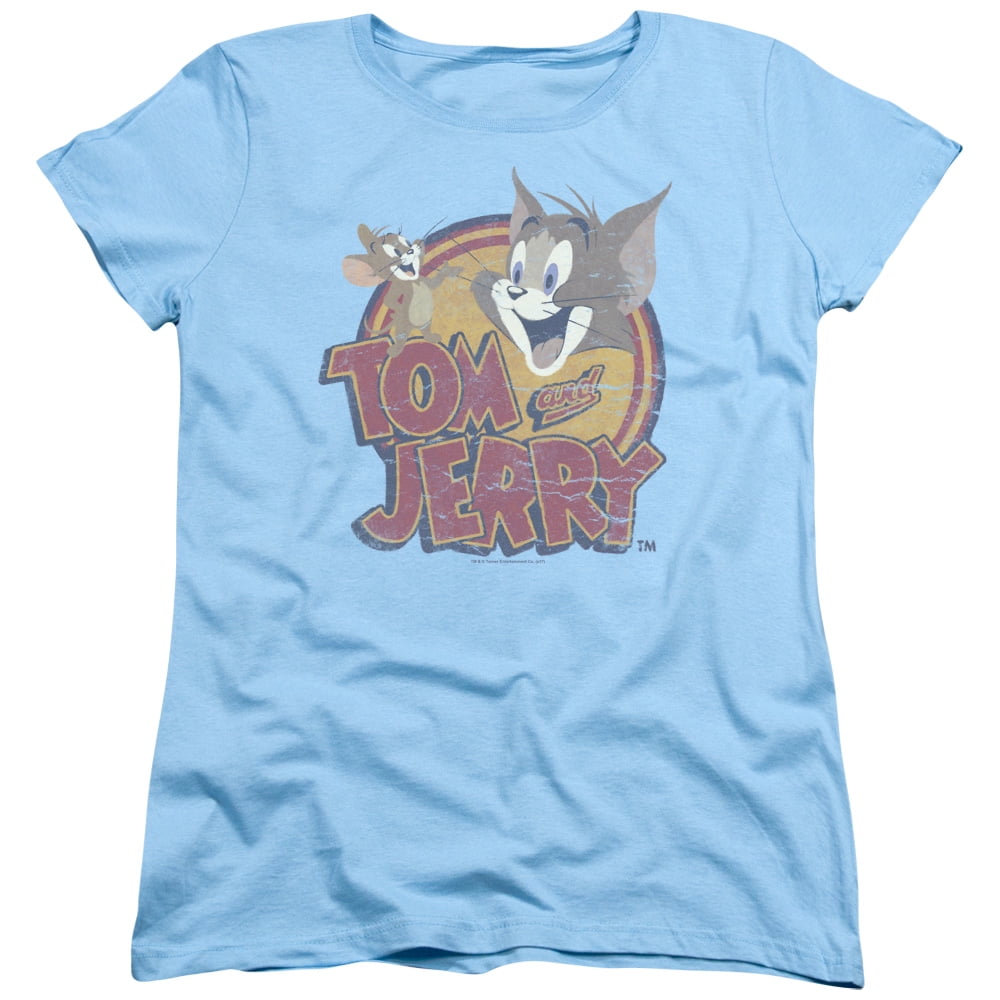 Tom and Jerry Water Damaged Women's T Shirt (2X-Large) Light Blue ...
