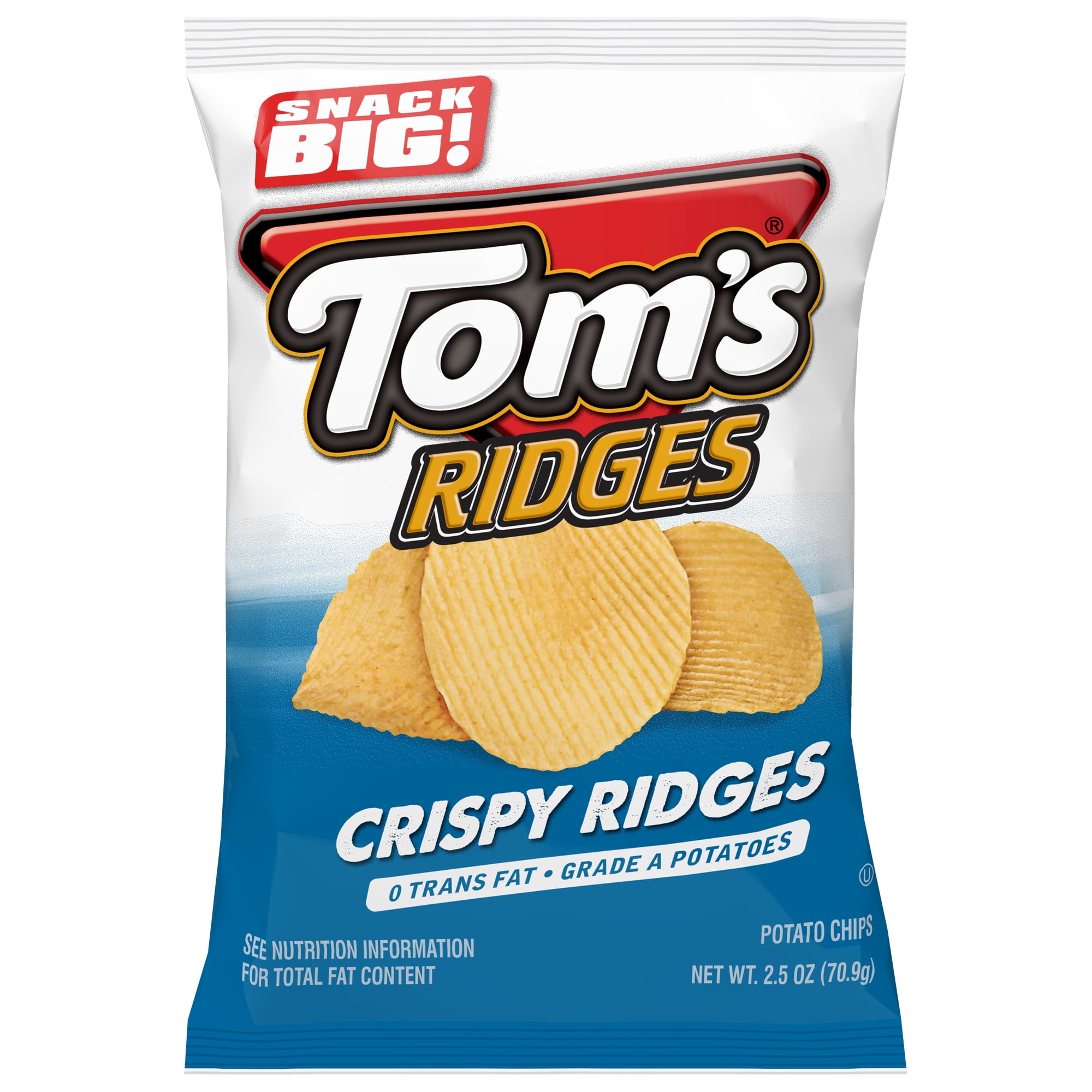 Tom's Potato Chips, Crispy Ridges, 2.5 oz Snack Bag - Walmart.com