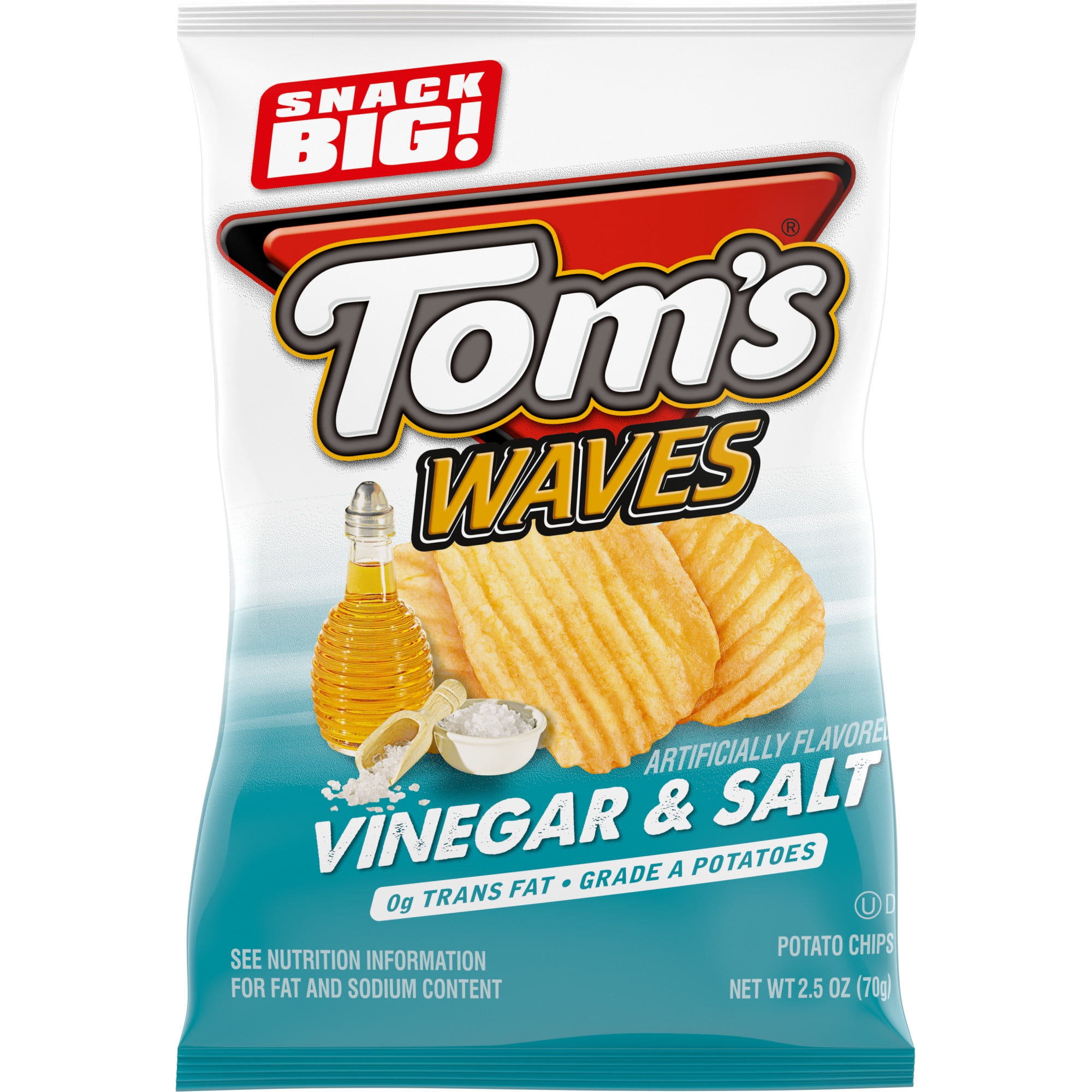 Tom's Potato Chips Waves, Vinegar and Salt, 2.5 oz Snack Bag - Walmart.com