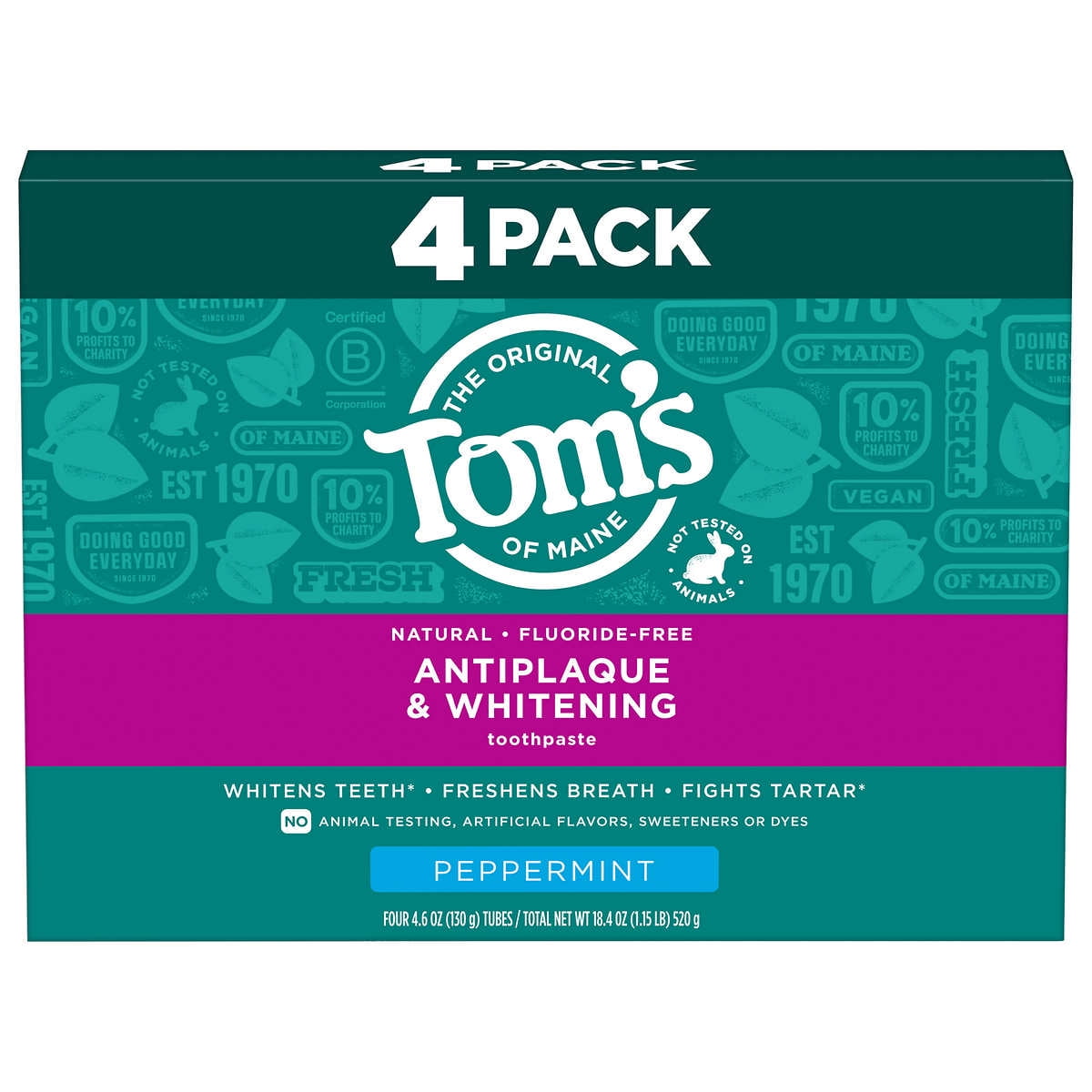 Tom's of Maine Antiplaque and Whitening Toothpaste, Fluoride-Free, 4.6 ...