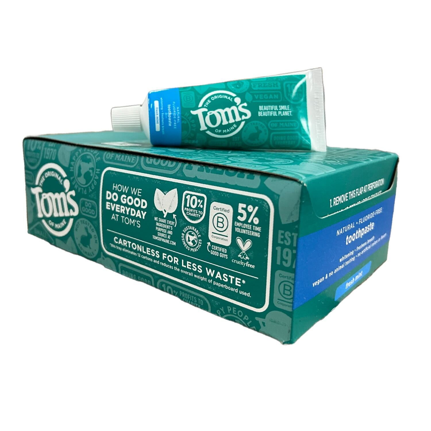Tom's of Maine Travel Size Fresh Mint Toothpaste, 3 oz, Pack of 12 ...