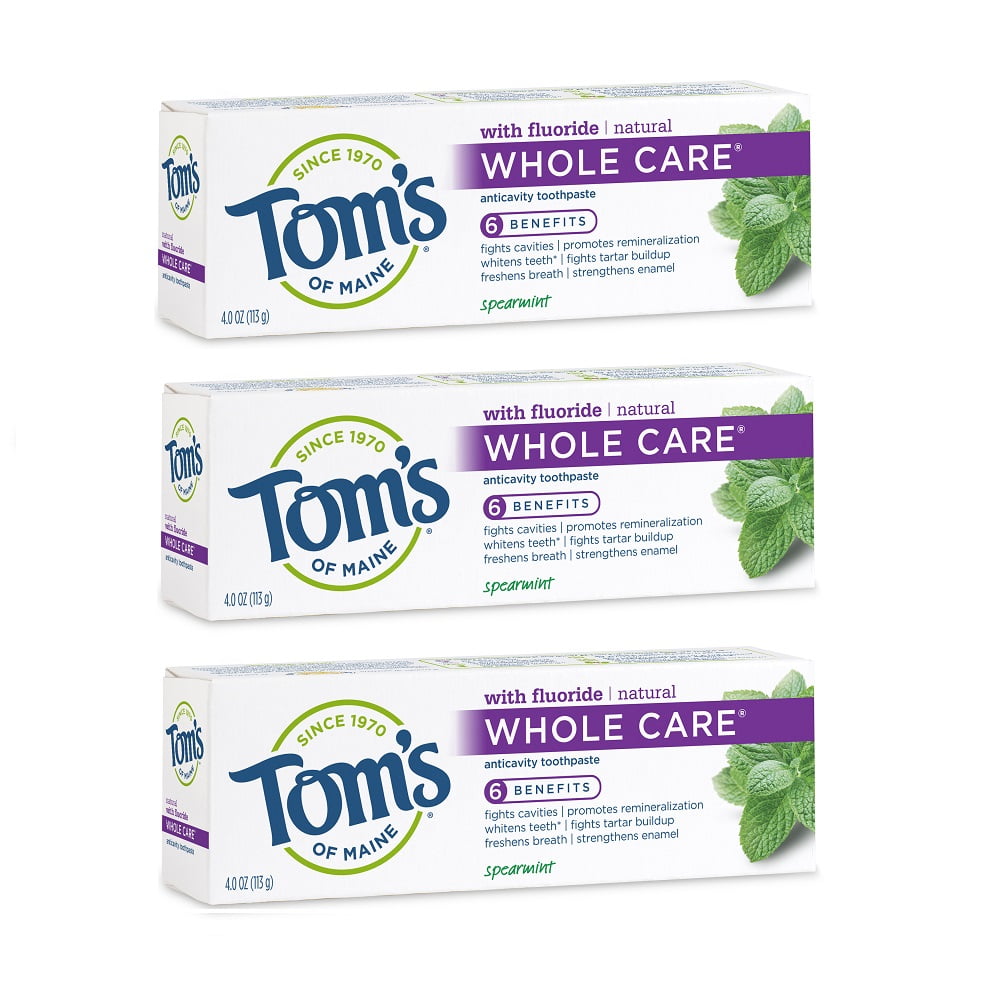 Tom's of Maine Whole Care Toothpaste, Spearmint, 4.0oz 3 Pack - Walmart.com