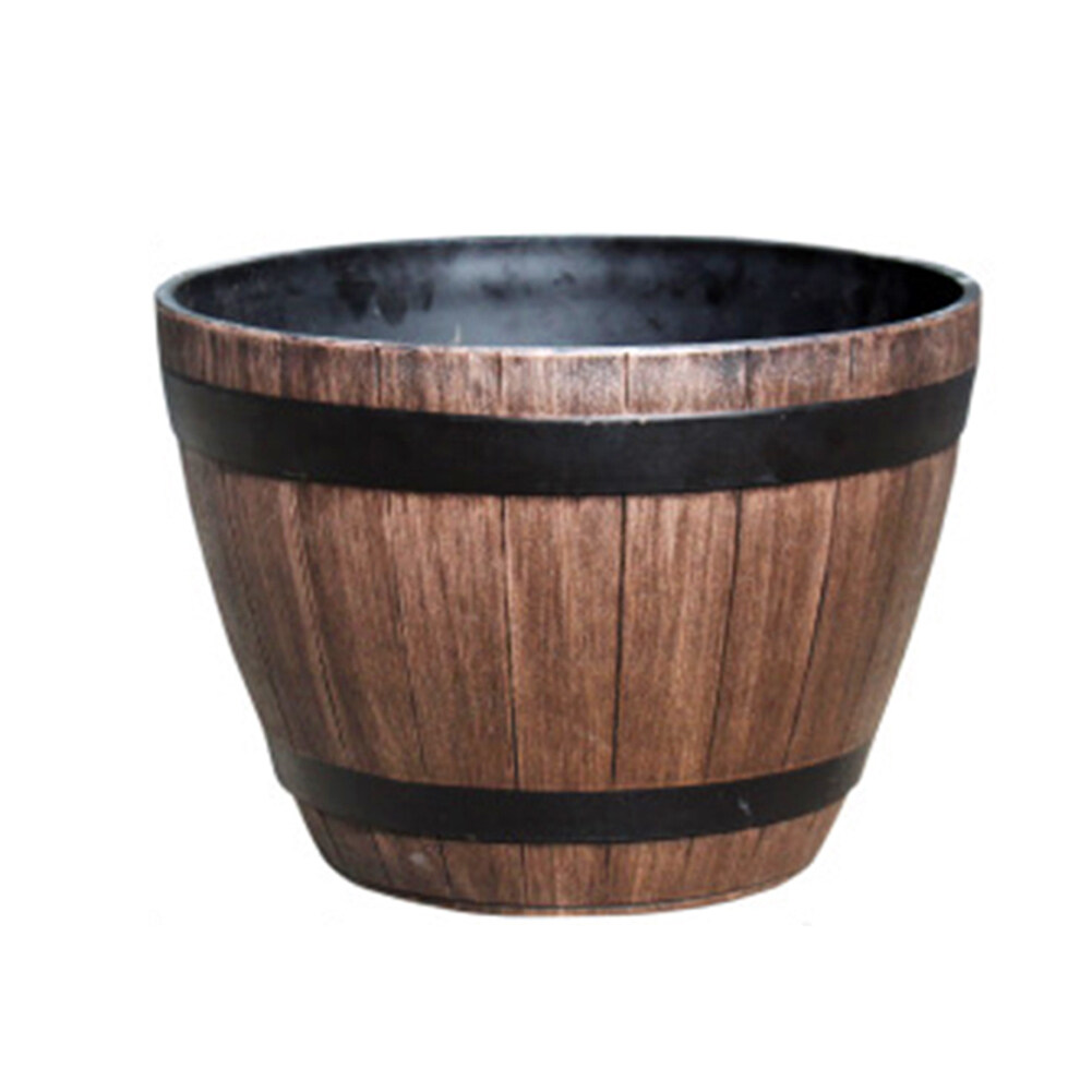 Toma Imitation Wooden Barrel PP Resin Flower Pot Imitated Wood Planting ...