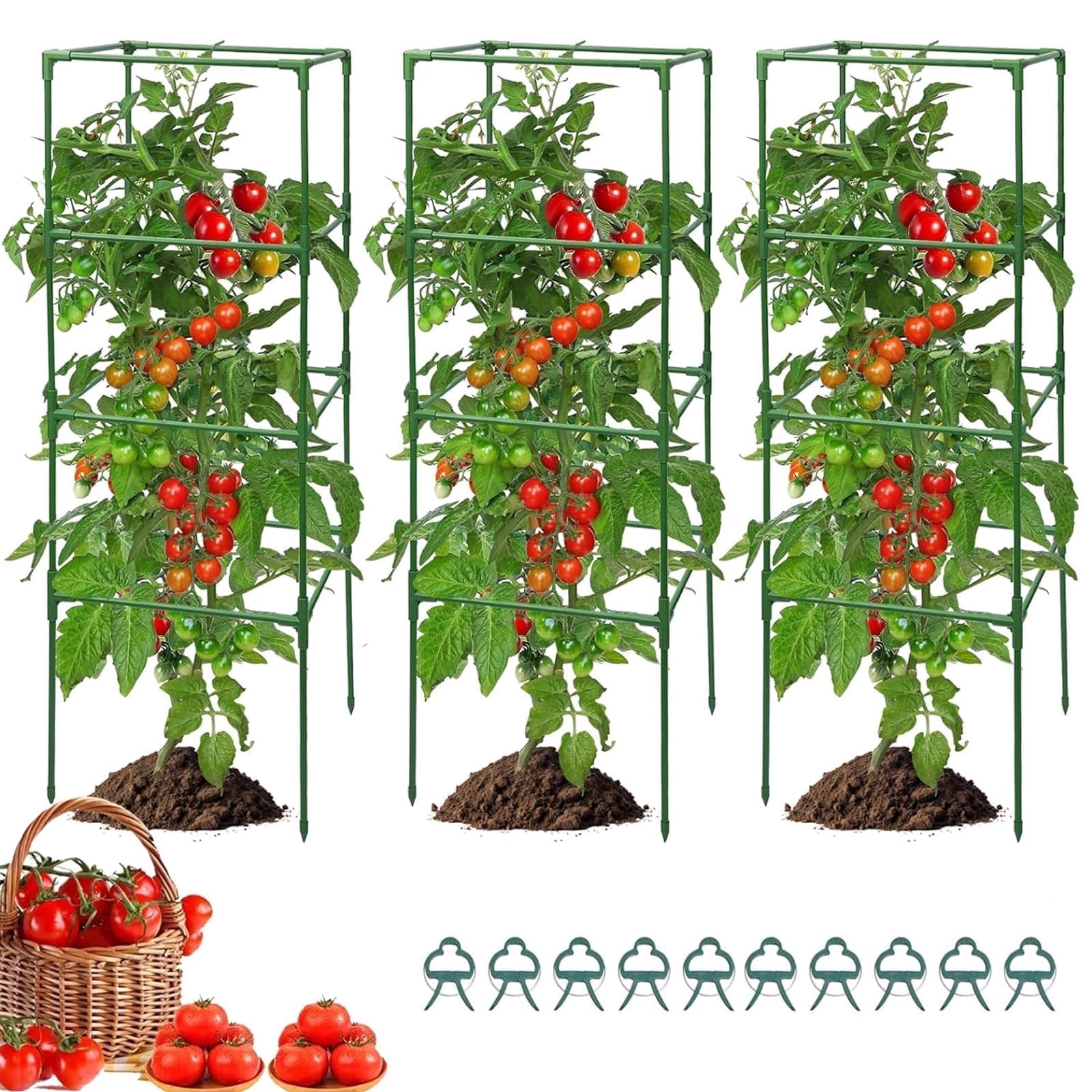 MQ, 3 Pack Tomato Cages, Square Steel Support Cages, 41 Inch Tall ...