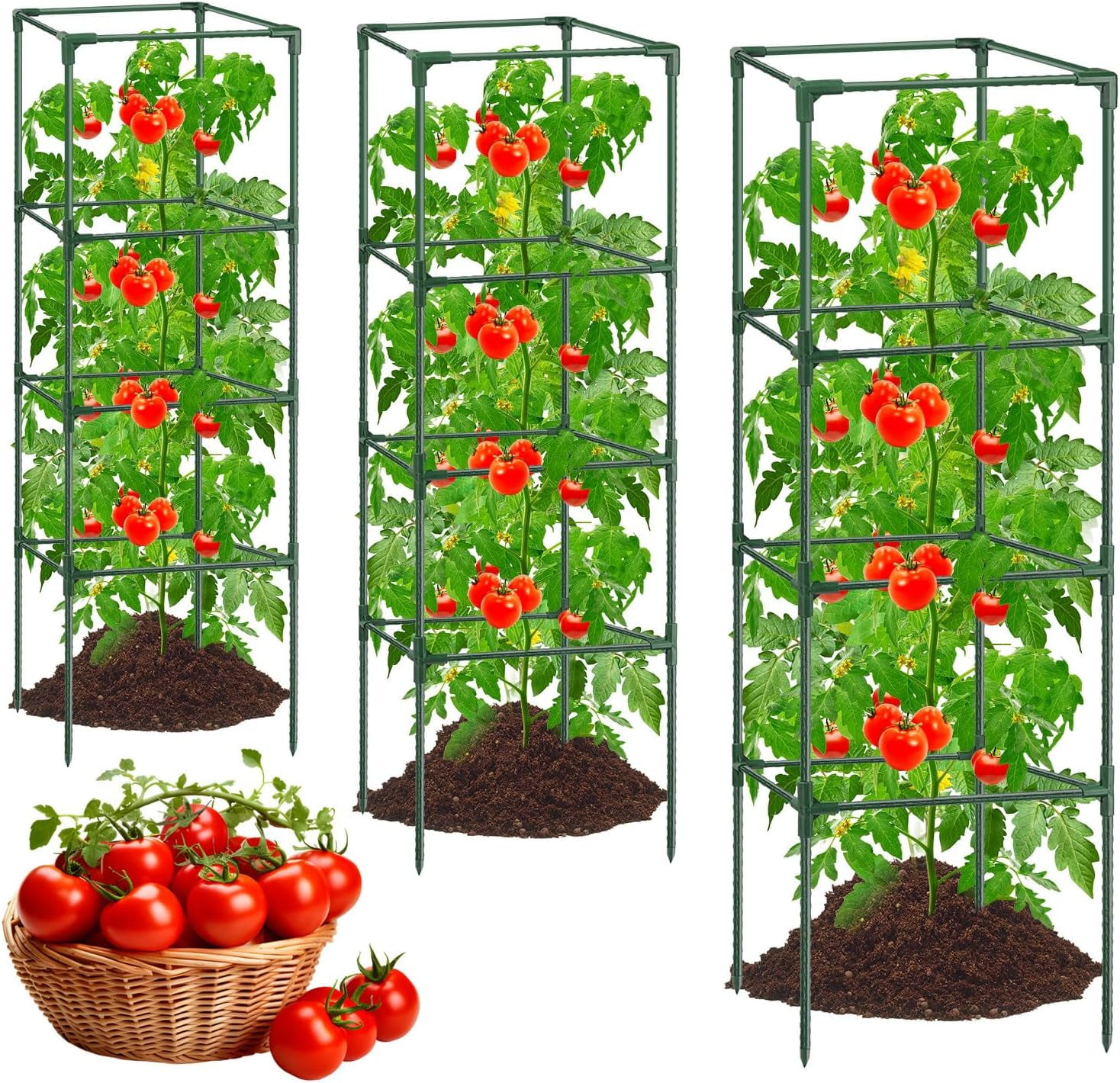 Tomato Cage, 3 Pack 55.12*14.57*14.57 Inches Square Garden Tomato Cages ...