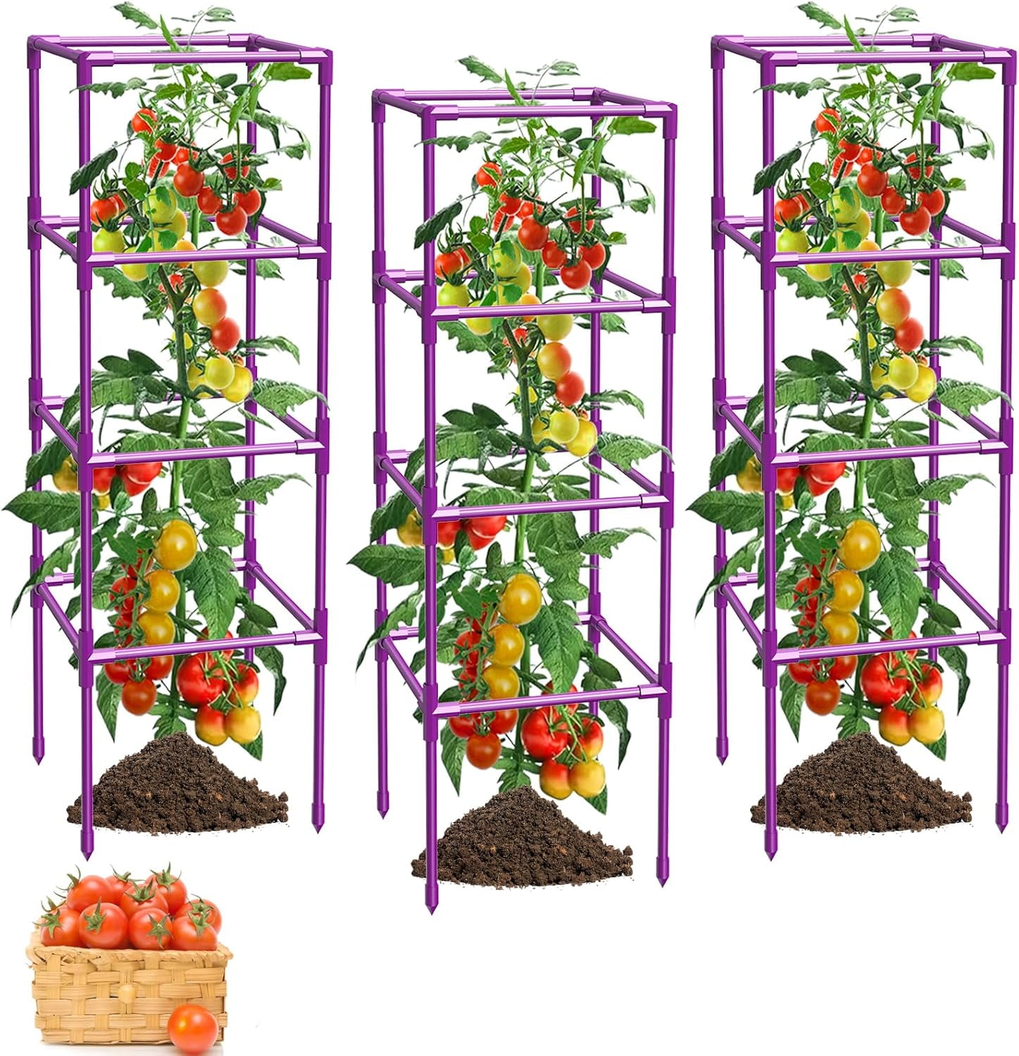 Tomato Cage 3 Pack, Square Tomato Trellis for Garden, Heave Duty Tomato ...